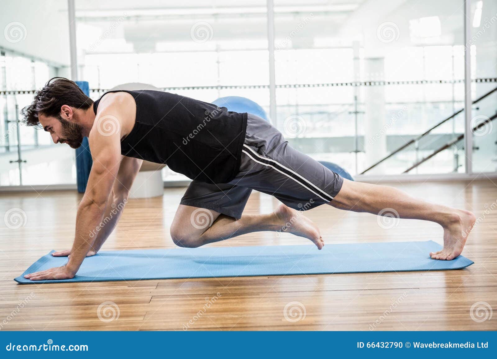 Muscular Man Doing Push Up on Mat Stock Photo - Image of smiling, male ...