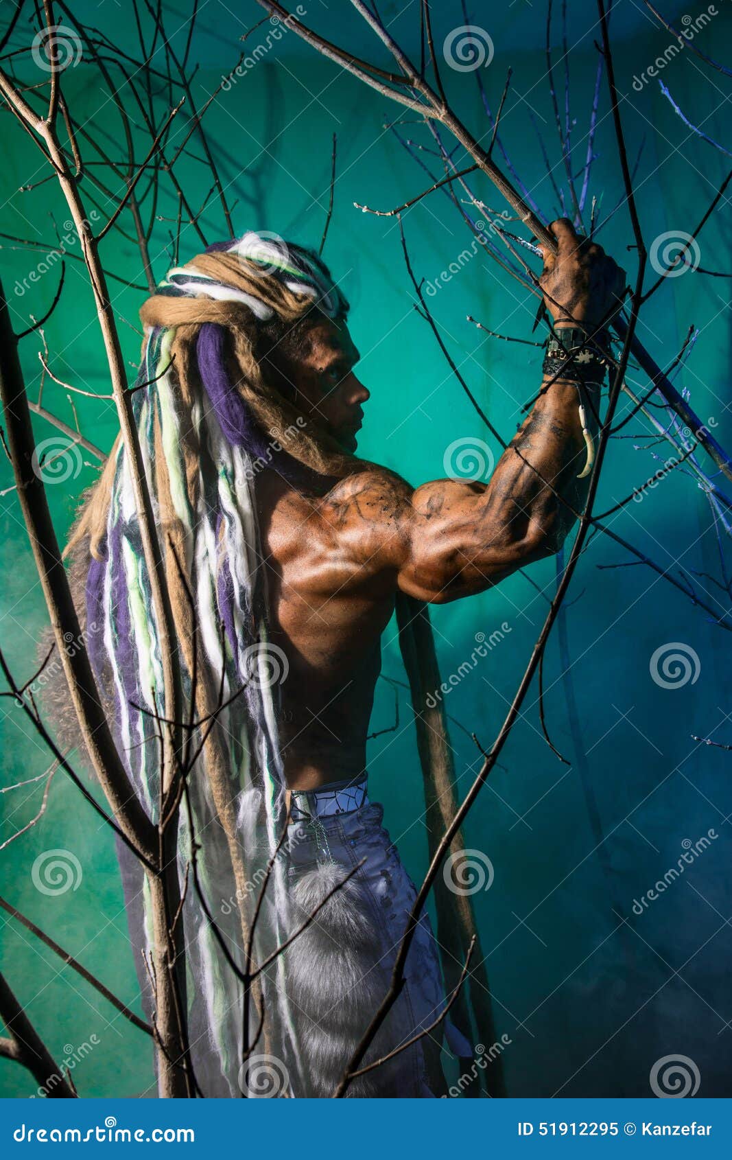 Muscular Man with Dreadlocks in the Forest Stock Image - Image of ...