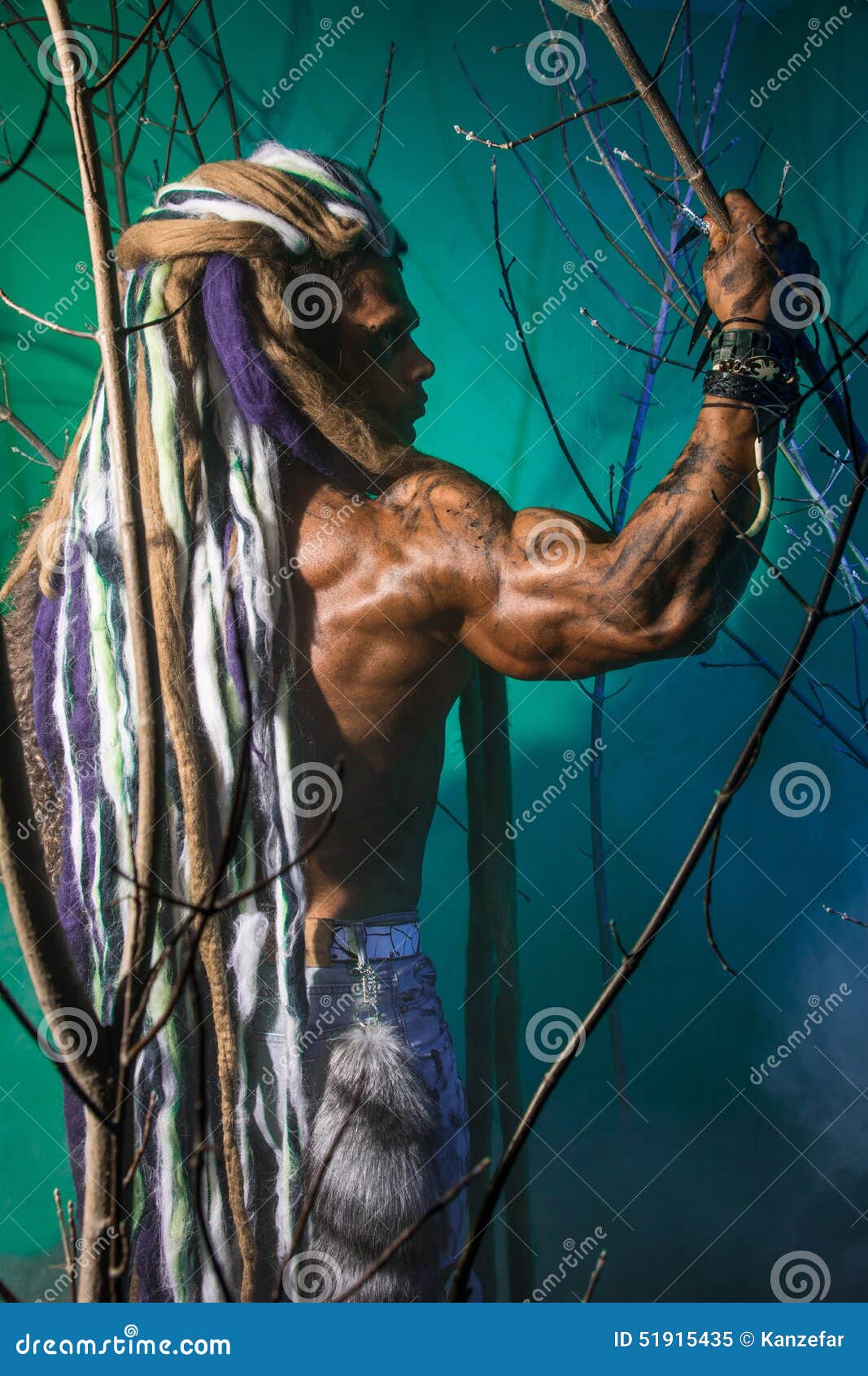 Muscular Man With Dreadlocks Werewolf On A Colorful Background W ...