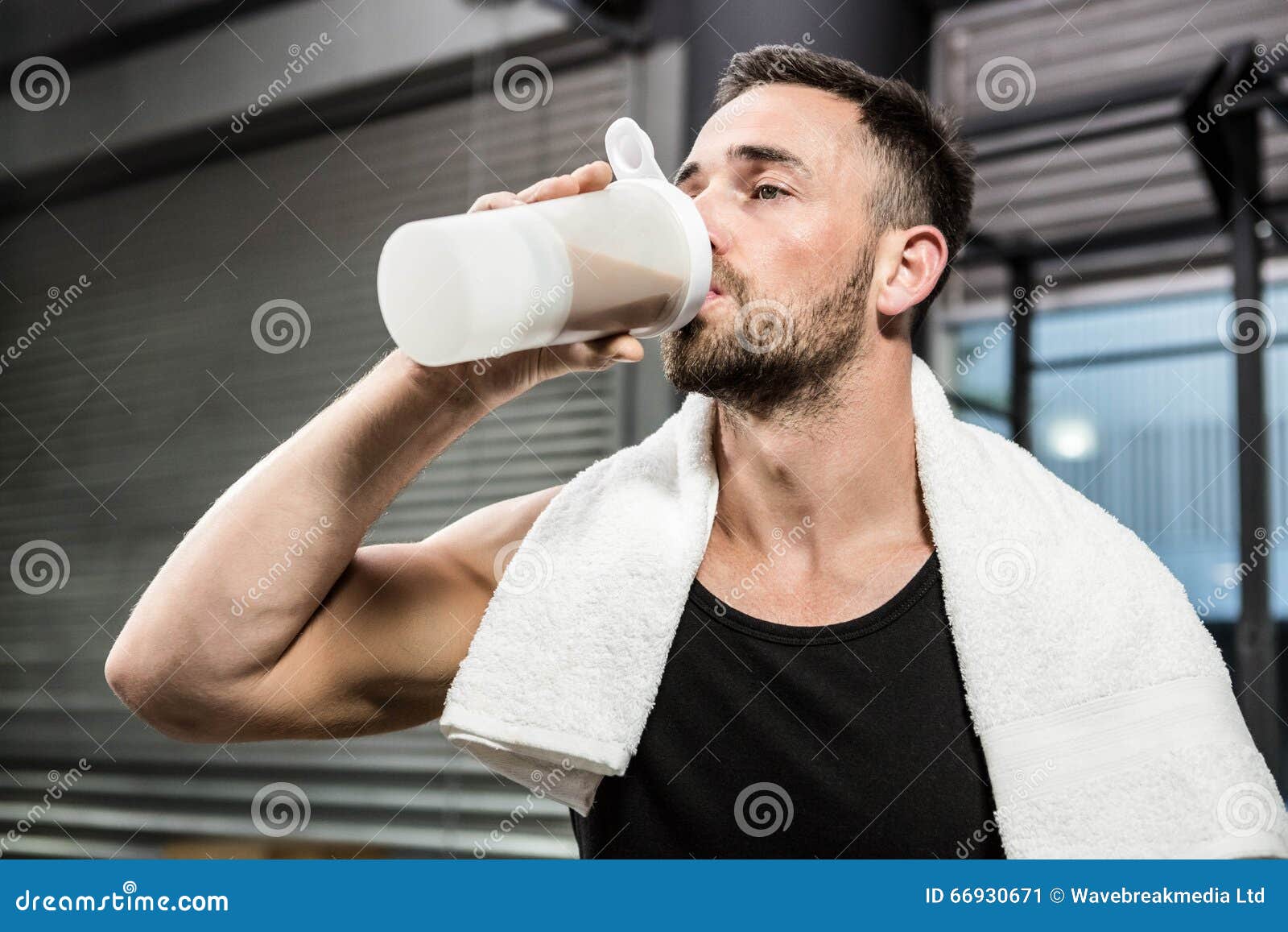 Muscular Man Drinking Protein Shake Stock Image - Image of determined ...