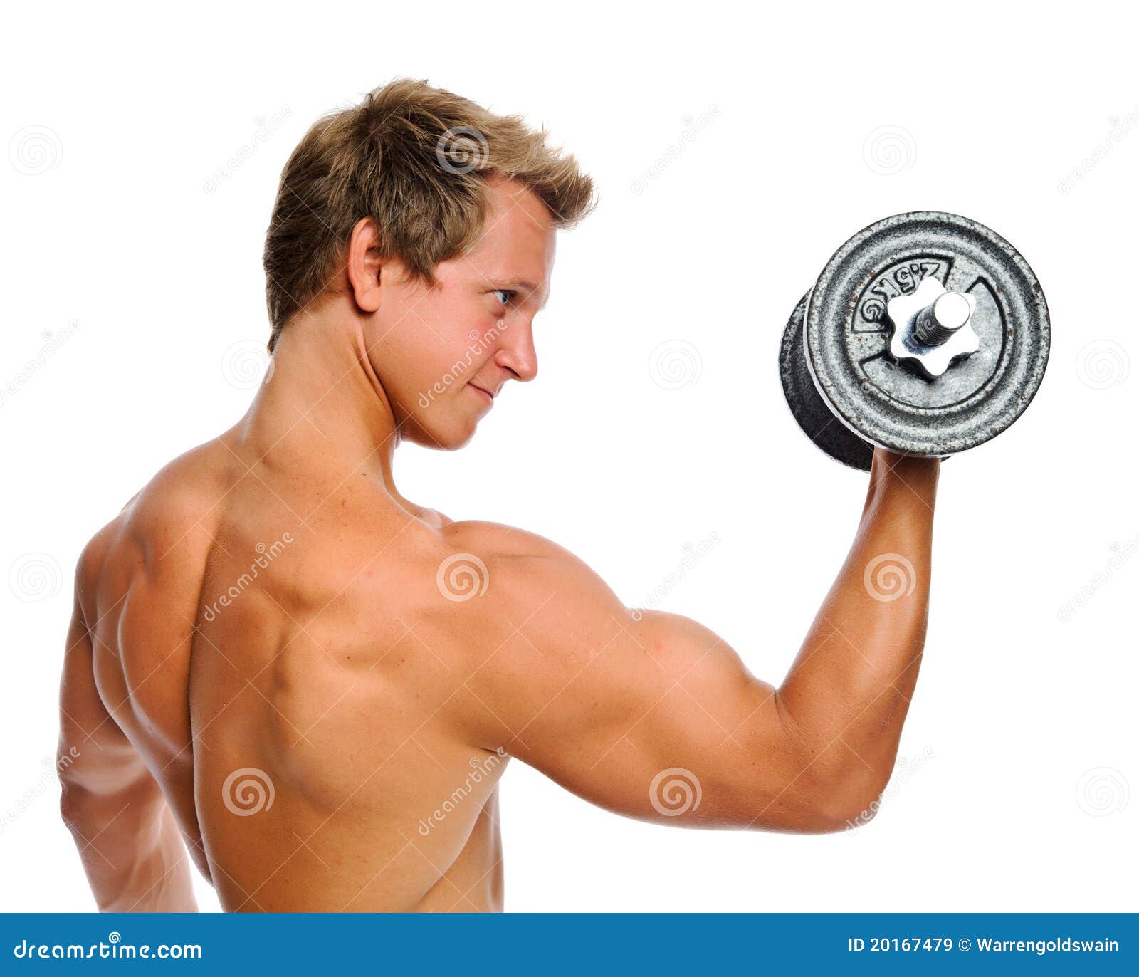 Muscular man with dumbbell stock image. Image of isolated - 20167479