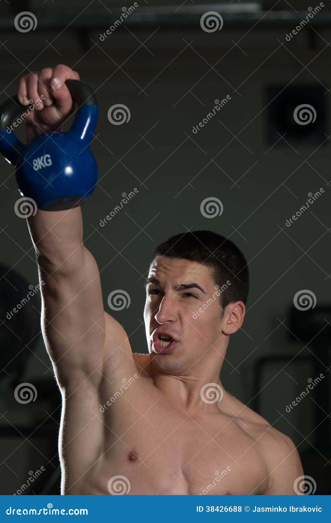 Muscular Man Exercise with Kettle Bell Stock Photo - Image of sport ...