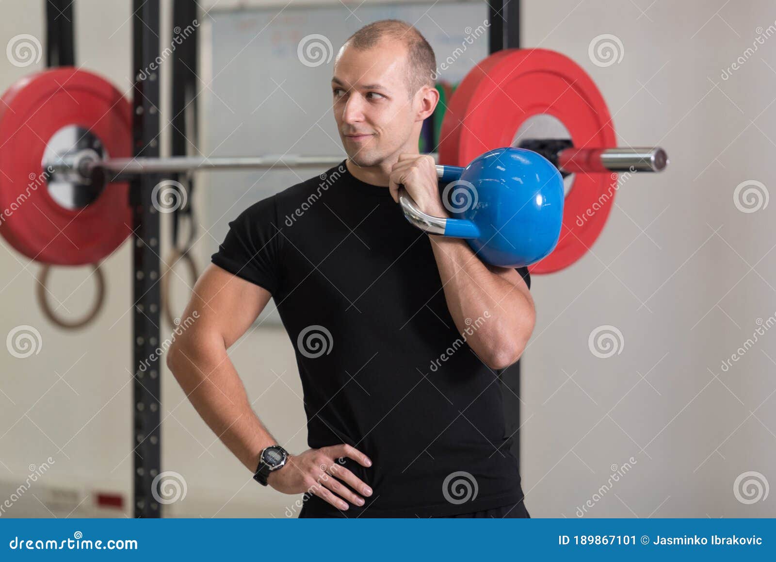 Muscular Man Exercising with Kettle-bell Stock Image - Image of club ...