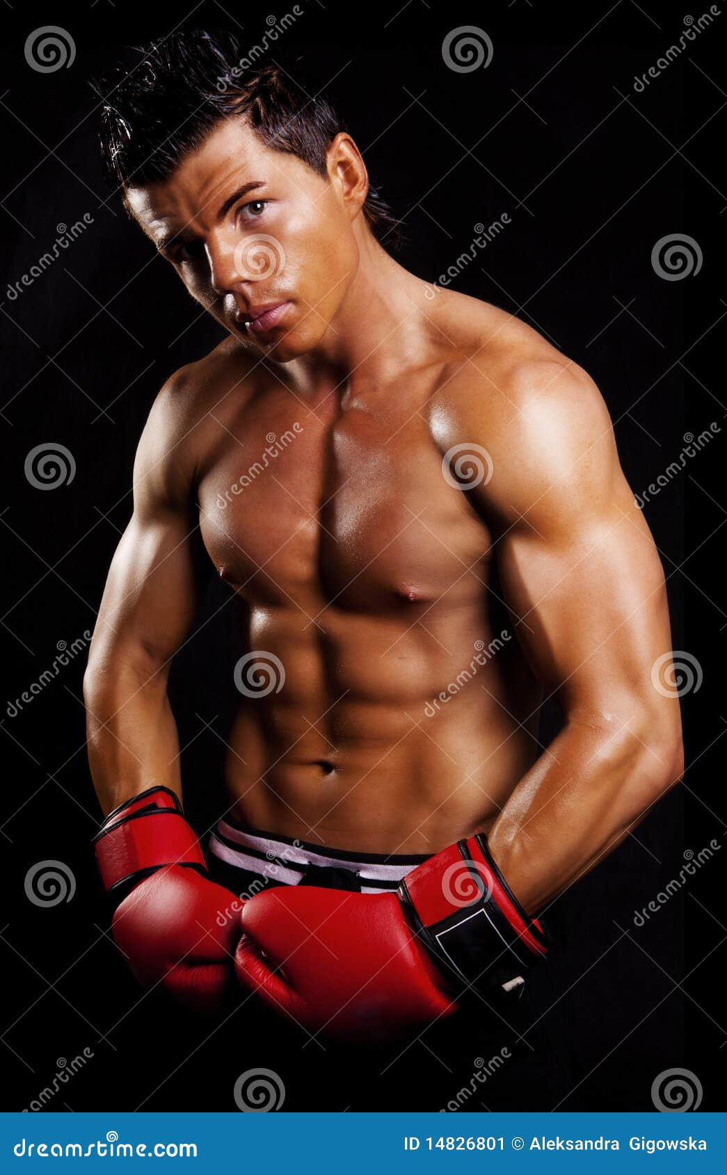 Muscular Man Fighting Box Over Dark Stock Image - Image of black ...