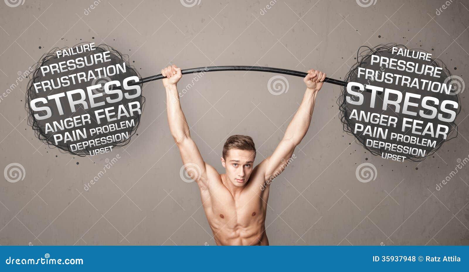 Muscular Man Fighting with Stress Stock Photo - Image of biceps, lift ...