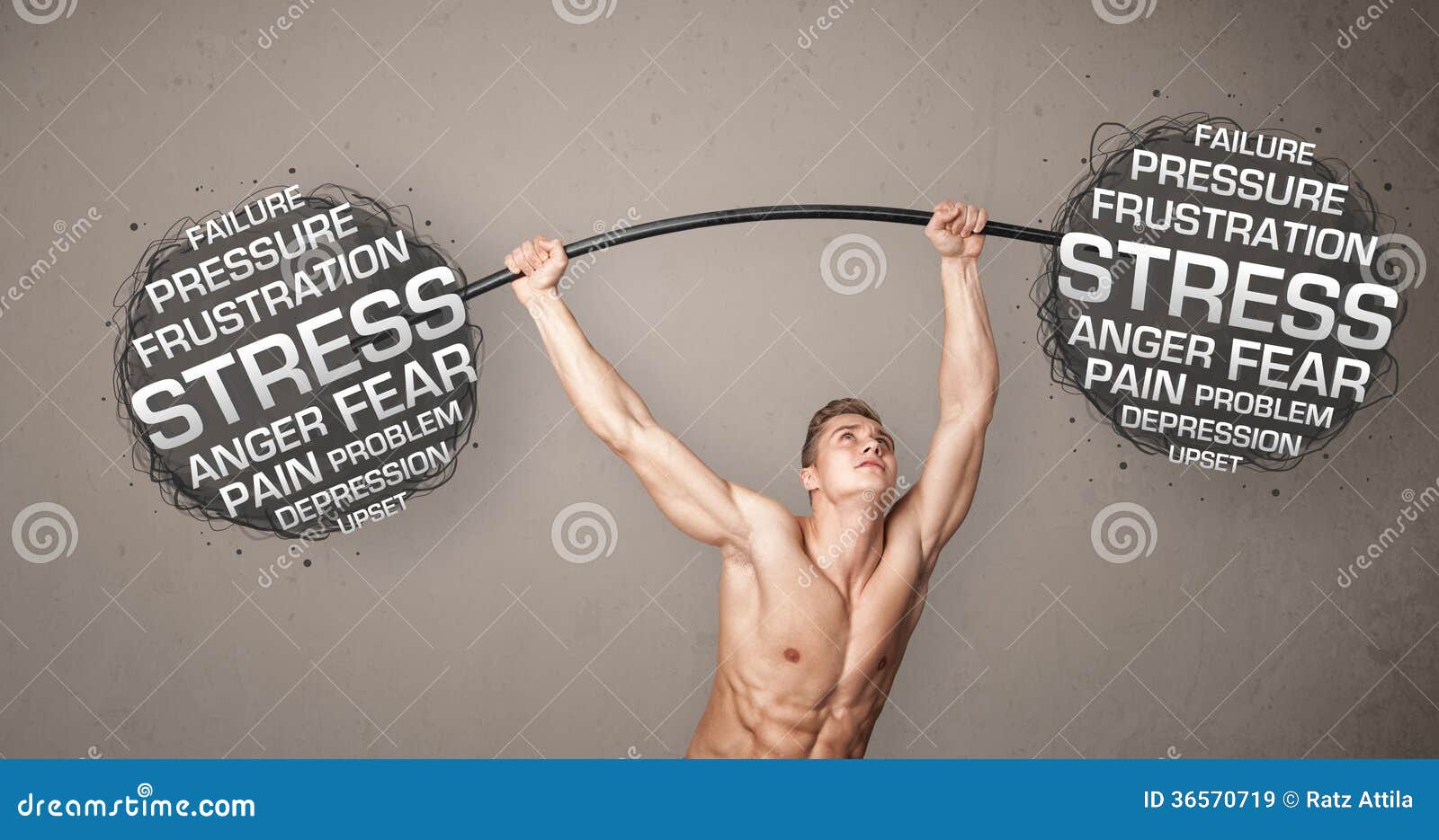 Muscular Man Fighting with Stress Stock Image - Image of lift ...