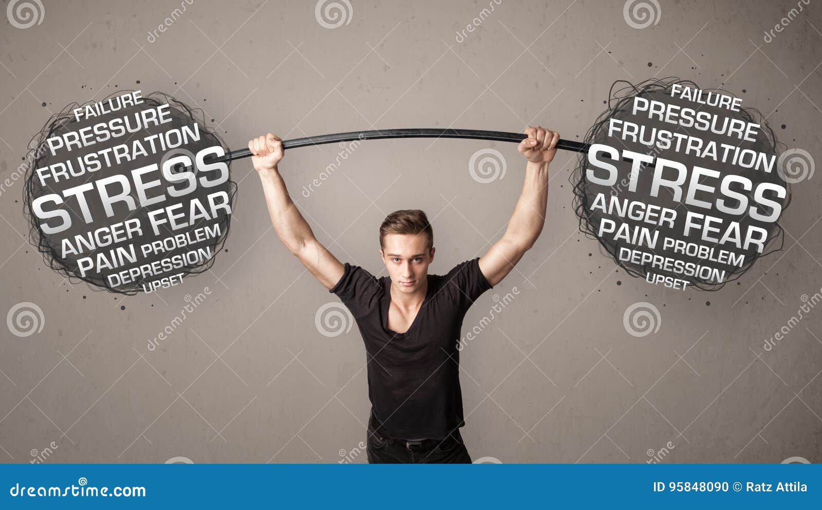 Muscular Man Fighting with Stress Stock Photo - Image of lifting ...