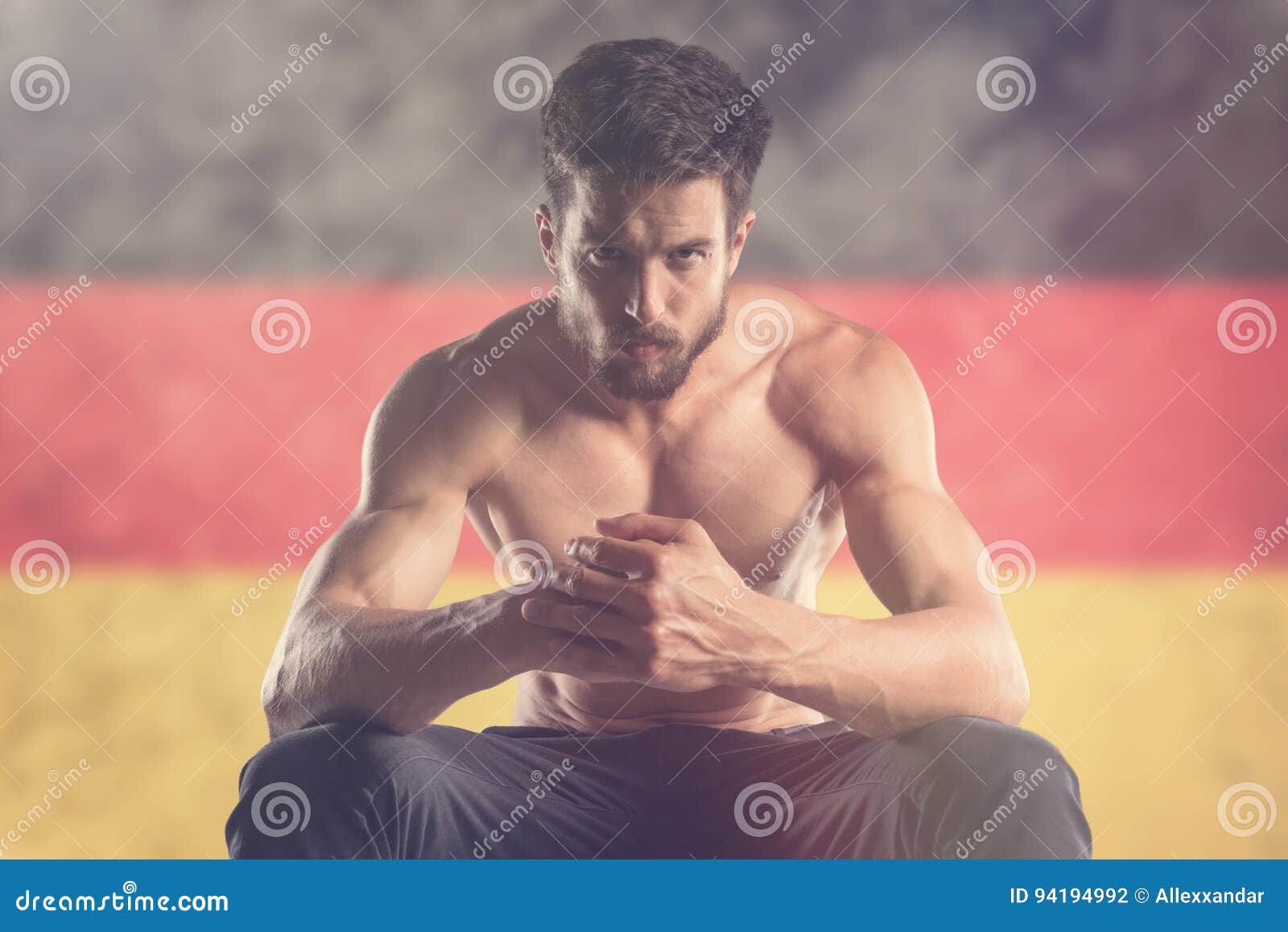 Muscular Man with German Flag Behind Stock Photo - Image of energy ...