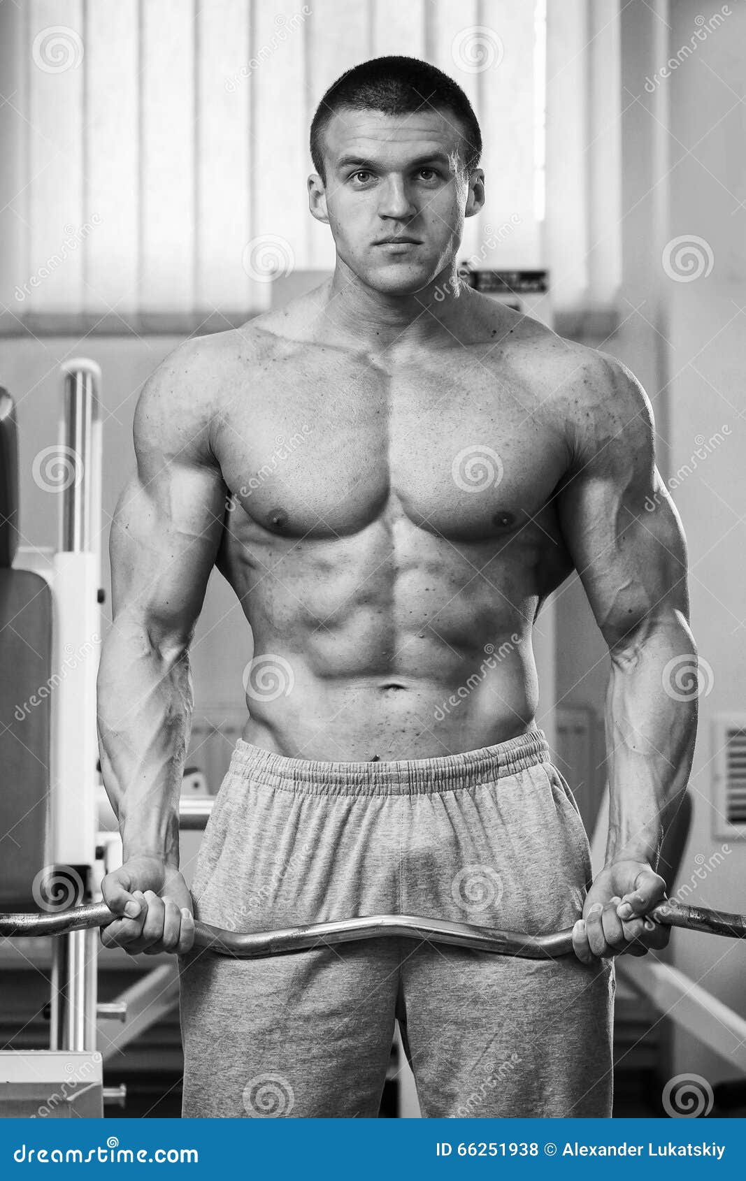 Muscular Man in the Gym Performing the Exercise Stock Photo - Image of ...