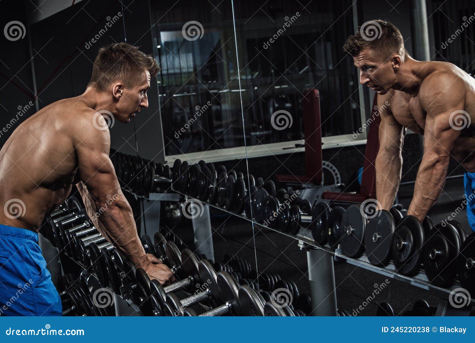 Muscular Man during Workout in the Gym Stock Photo - Image of fitness ...