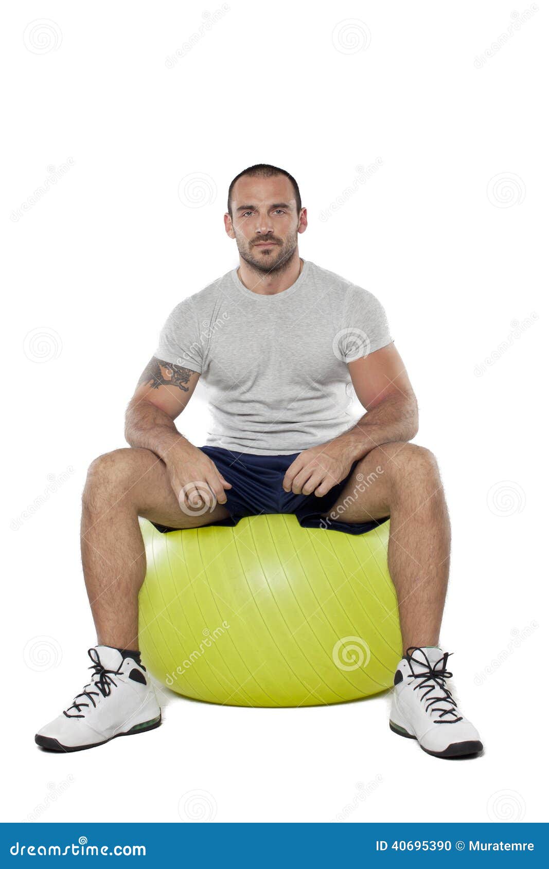 Muscular Man with Healthy Ball Doing Exercises Stock Photo - Image of ...