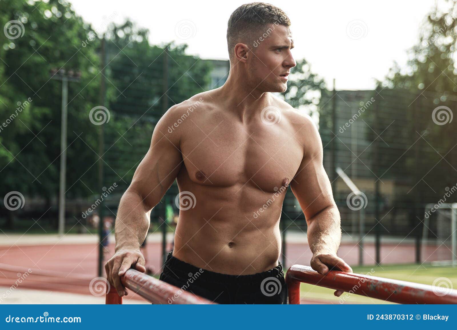 Muscular Man during His Workout on the Street Stock Photo - Image of ...