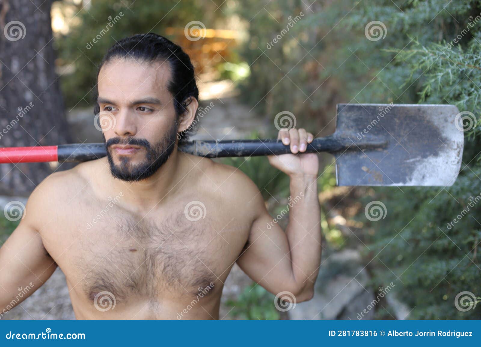 Muscular Man Holding a Shovel Outdoors Stock Photo - Image of ...