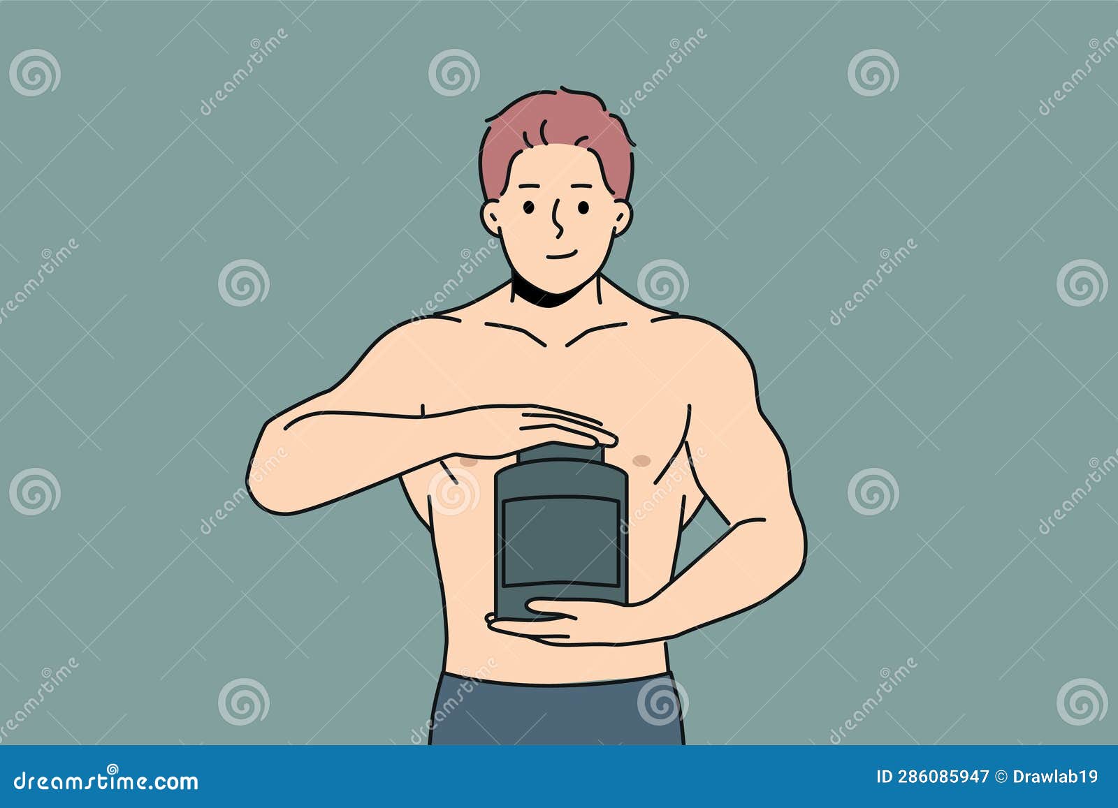 Muscular Man Holds Jar Of Protein And Recommends Taking Sports