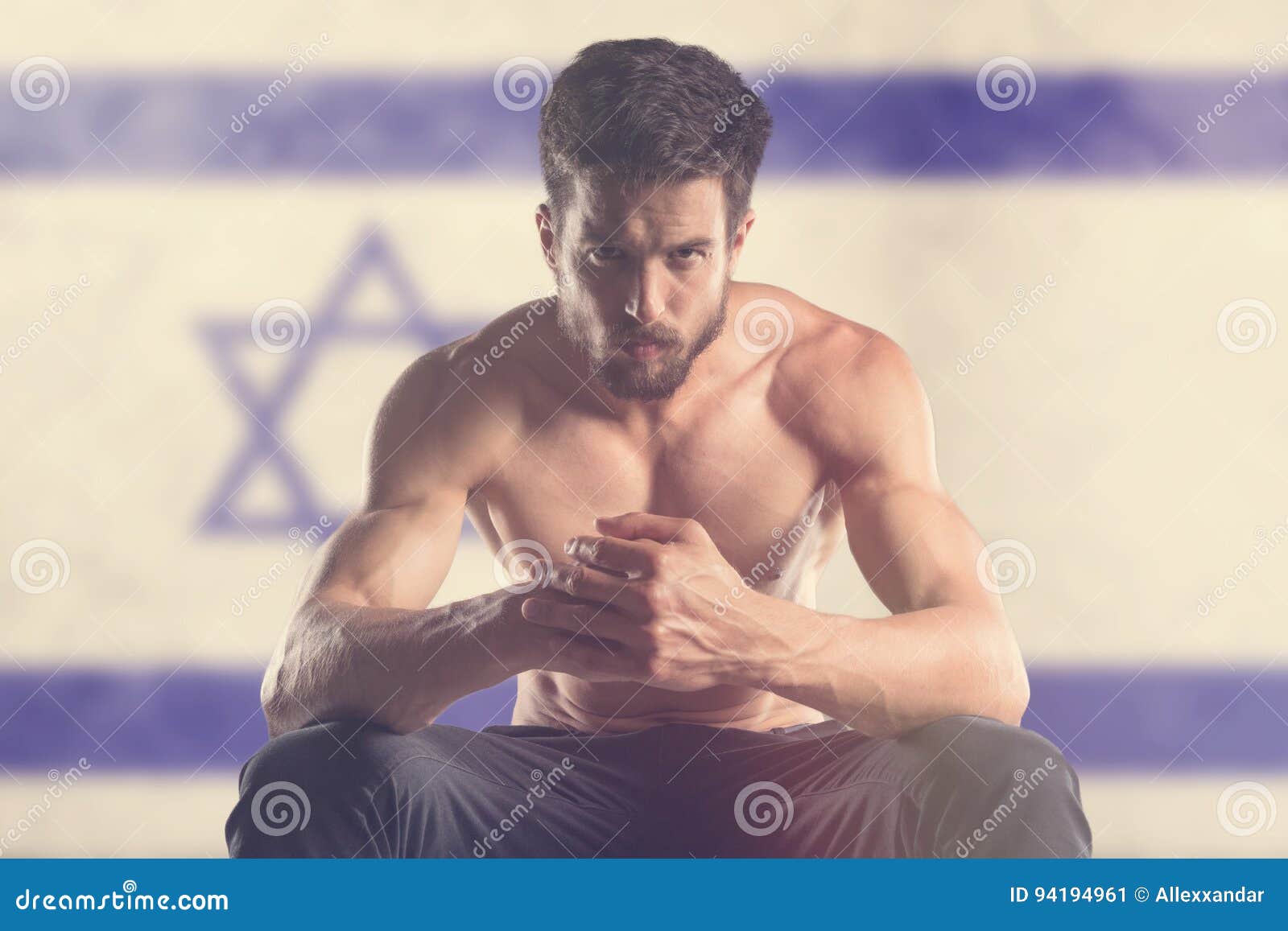 Muscular Man with Israel Flag Behind Stock Image - Image of body ...