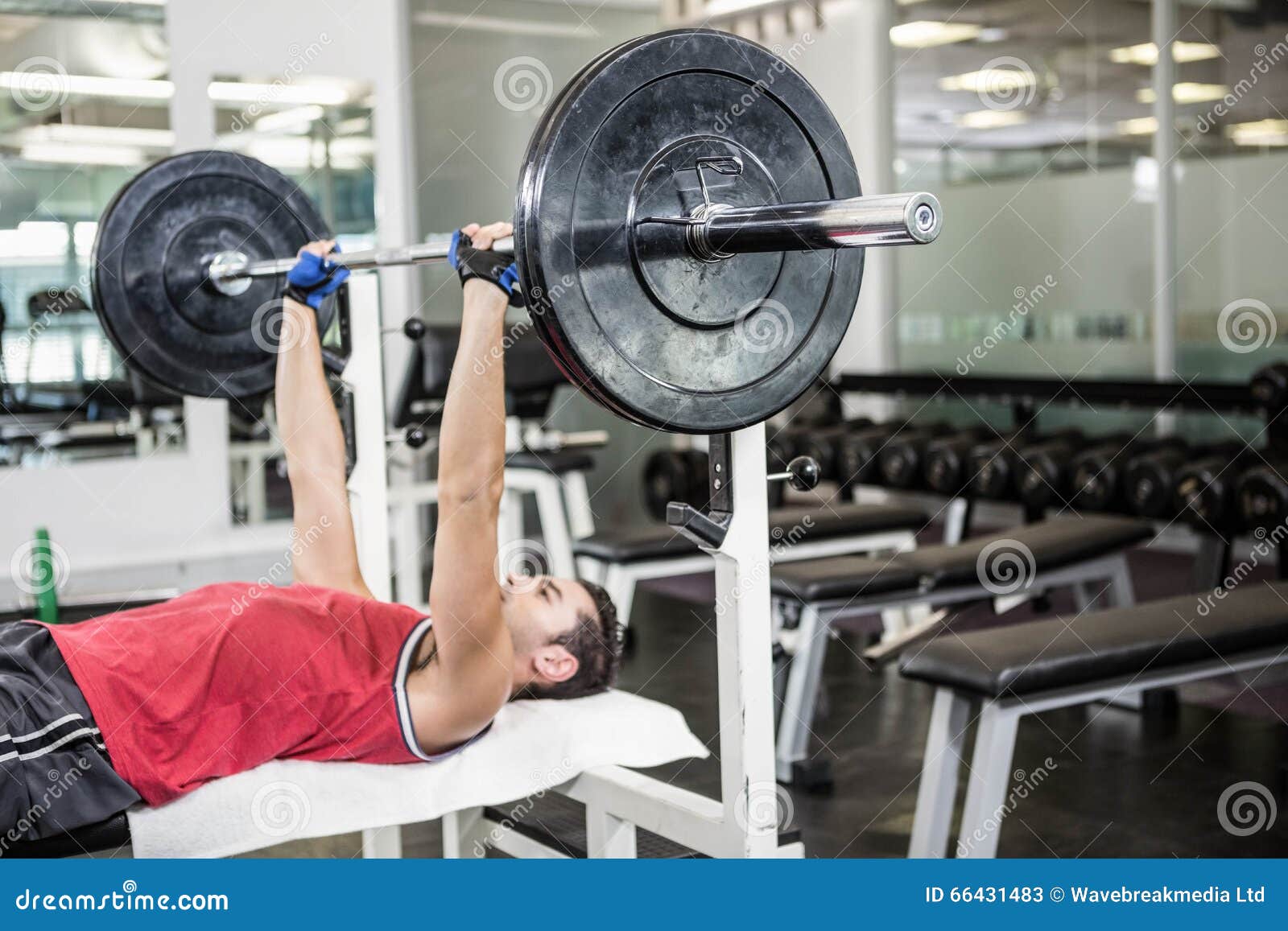Muscular Man Lifting Barbell on Bench Stock Image - Image of holding ...