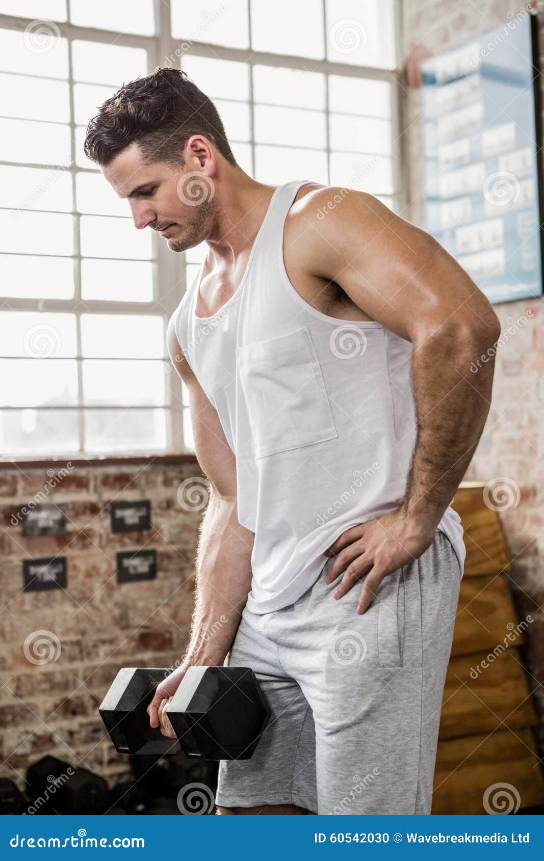 Muscular Man Lifting Dumbbell Stock Photo - Image of equipment ...