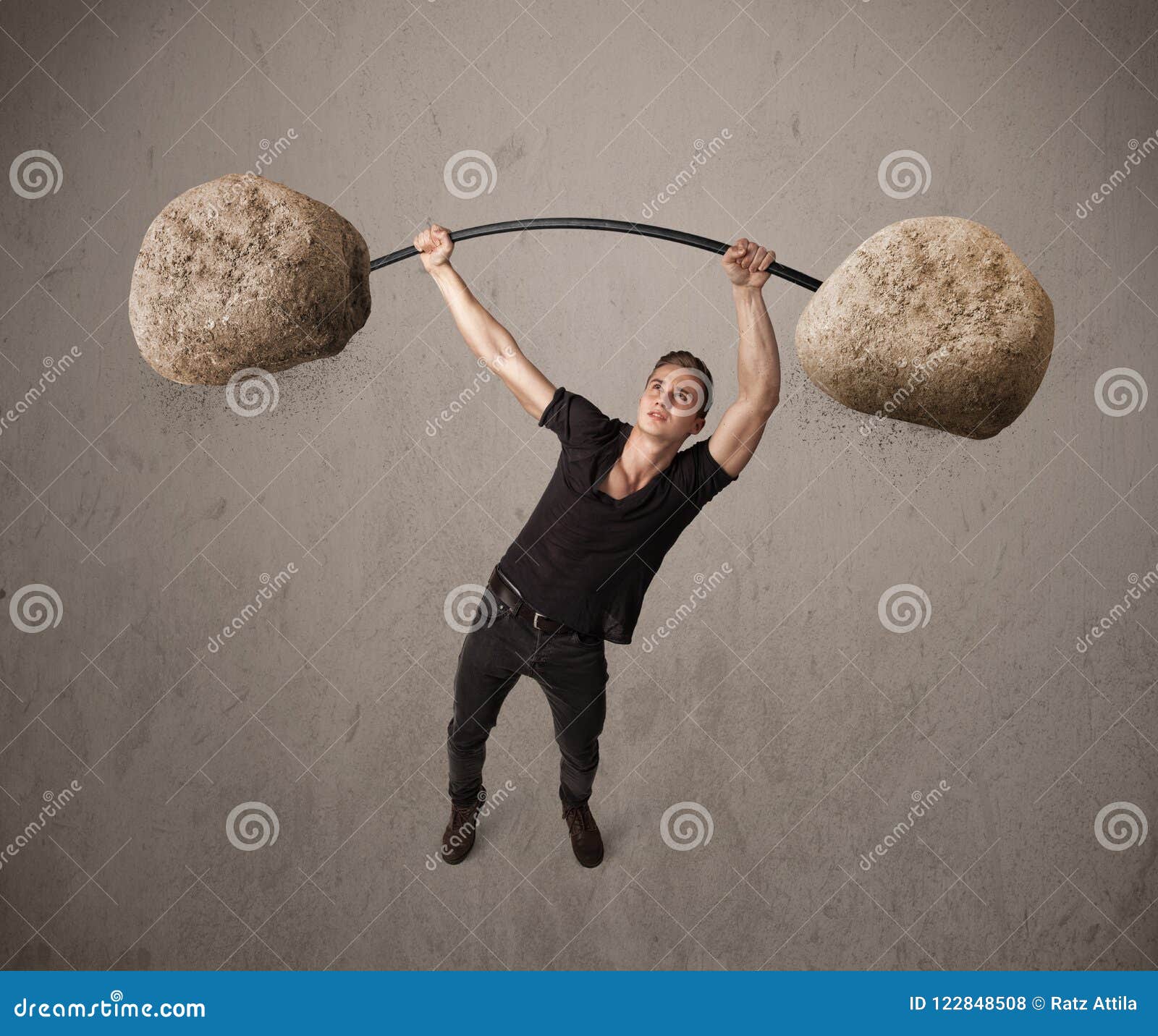 Muscular Man Lifting Large Rock Stone Weights Stock Photo - Image of ...