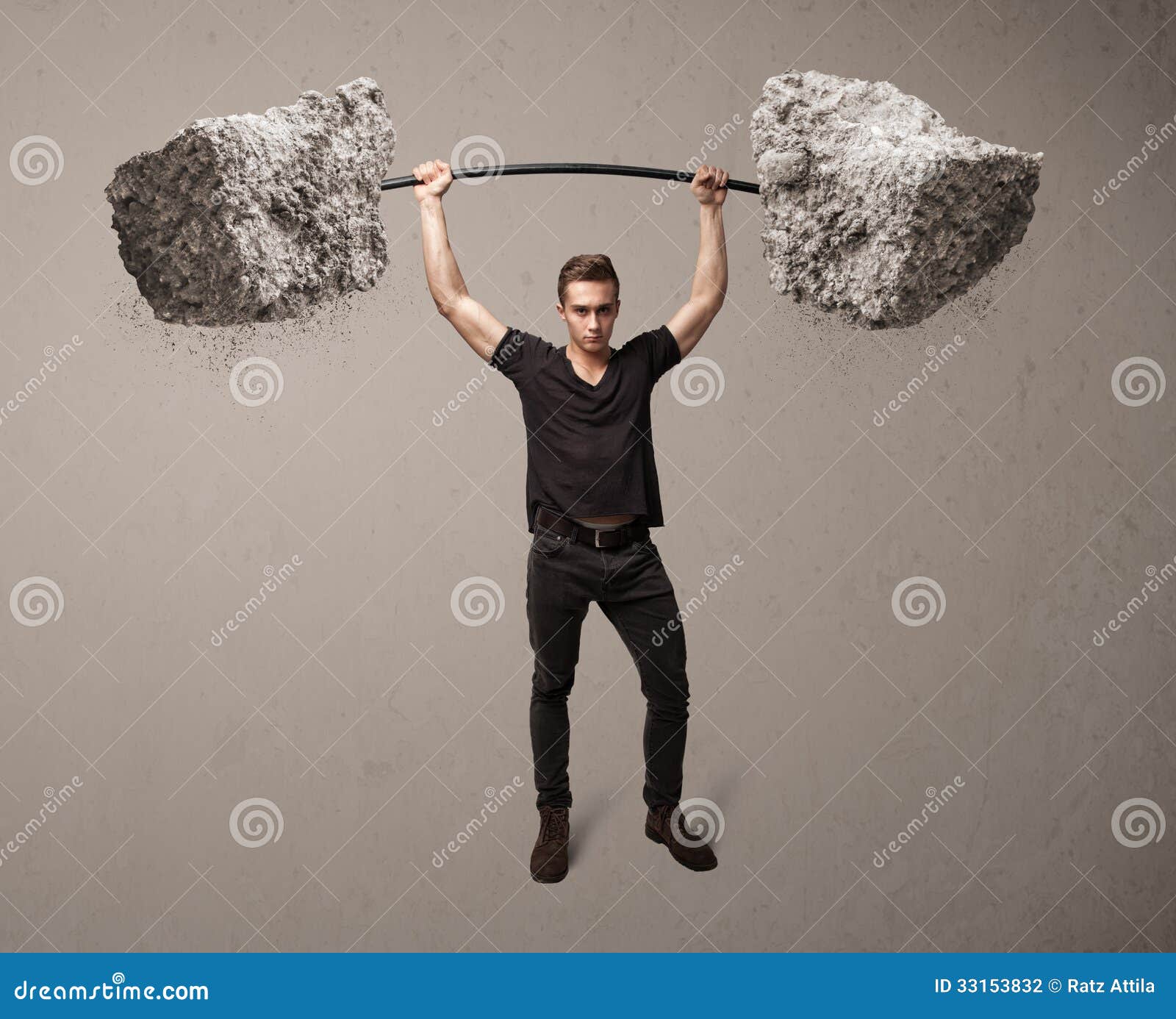 Muscular Man Lifting Large Rock Stone Weights Stock Photo - Image of ...