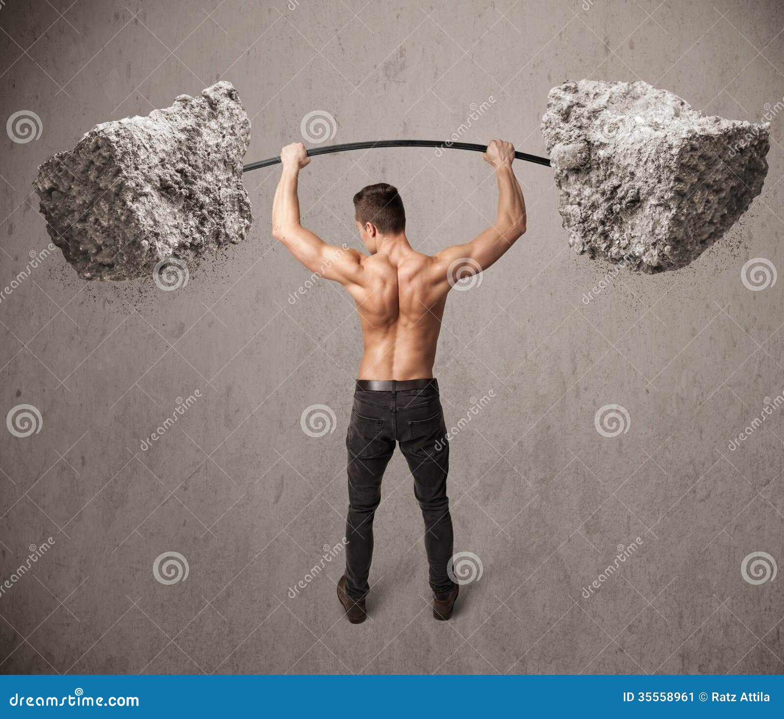 Muscular Man Lifting Large Rock Stone Weights Stock Image - Image of ...