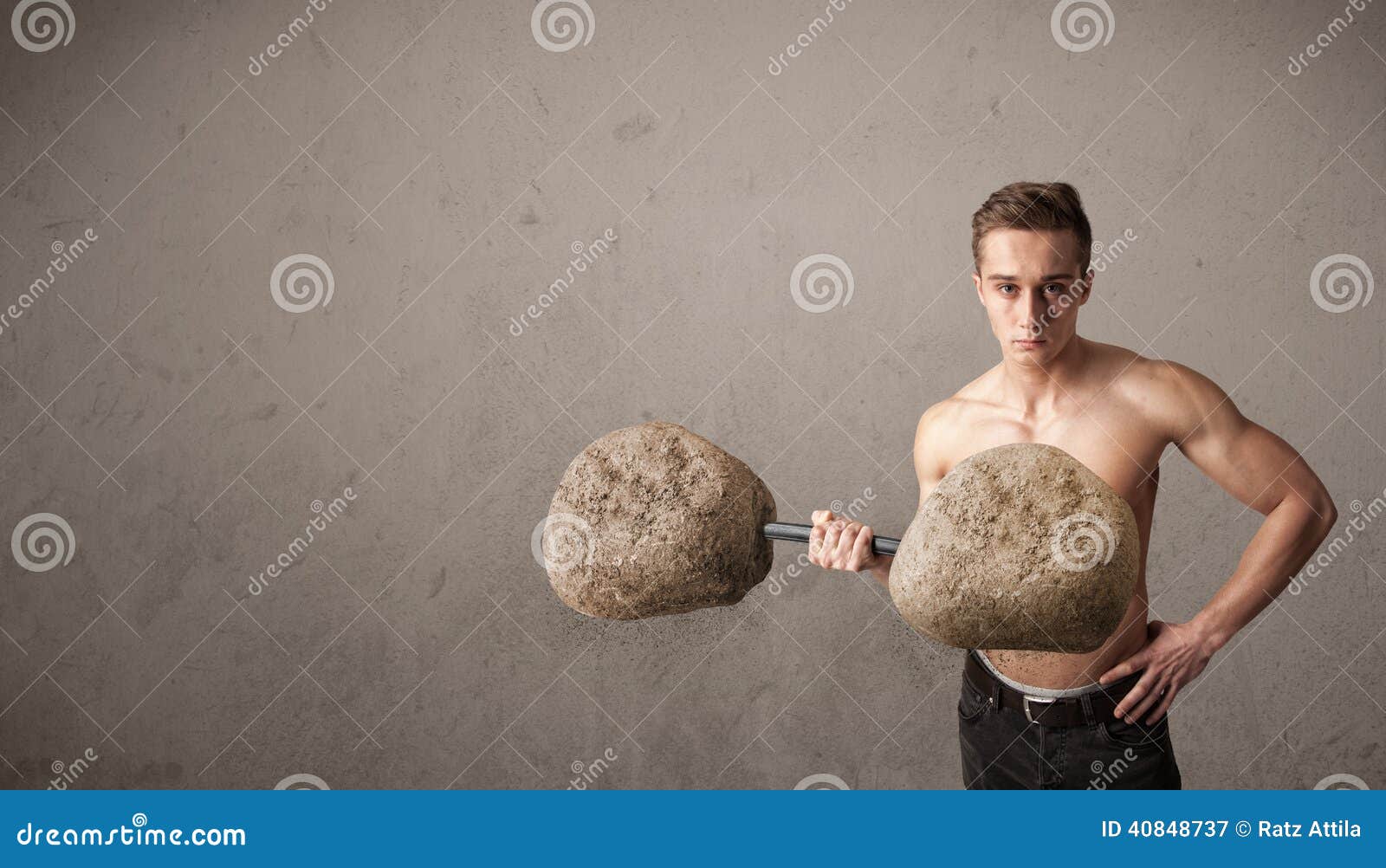 Muscular Man Lifting Large Rock Stone Weights Stock Image - Image of ...