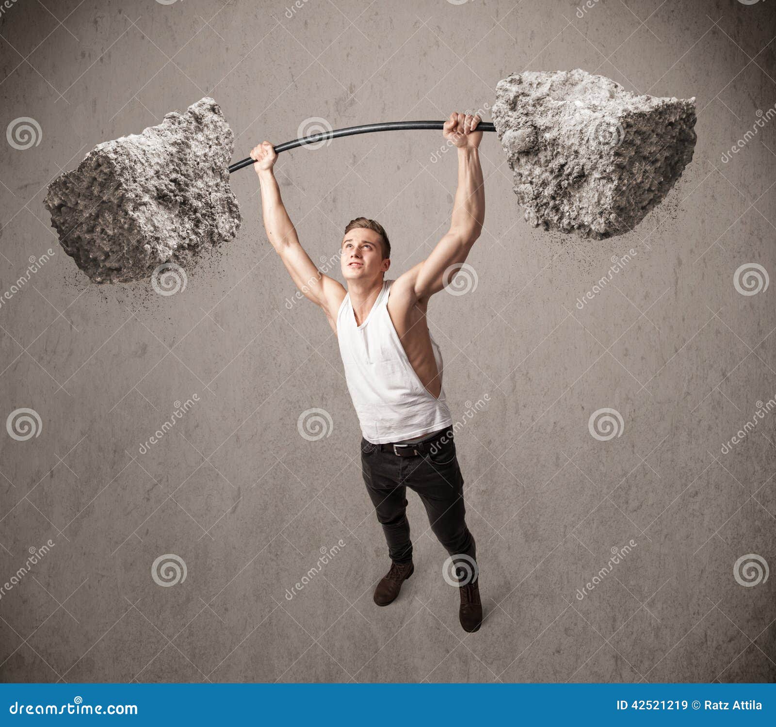 Muscular Man Lifting Large Rock Stone Weights Stock Image - Image of ...