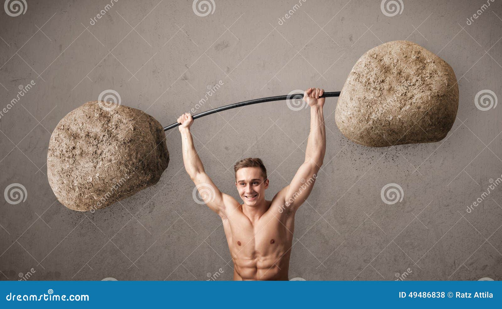 Muscular Man Lifting Large Rock Stone Weights Stock Photo - Image of ...