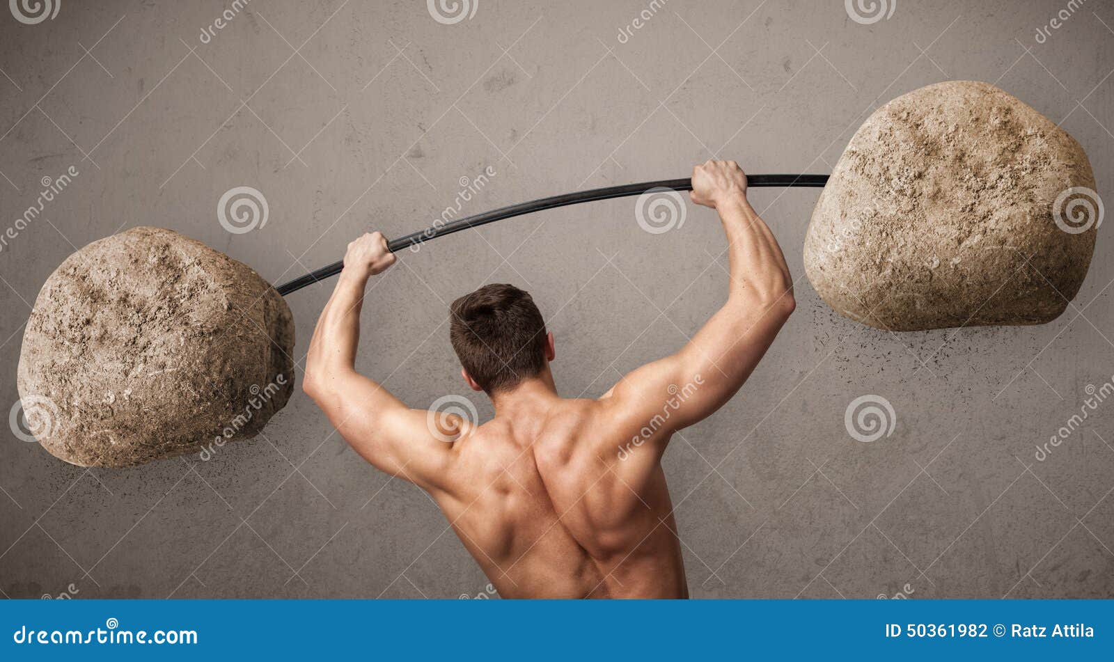 Muscular Man Lifting Large Rock Stone Weights Stock Photo - Image of ...