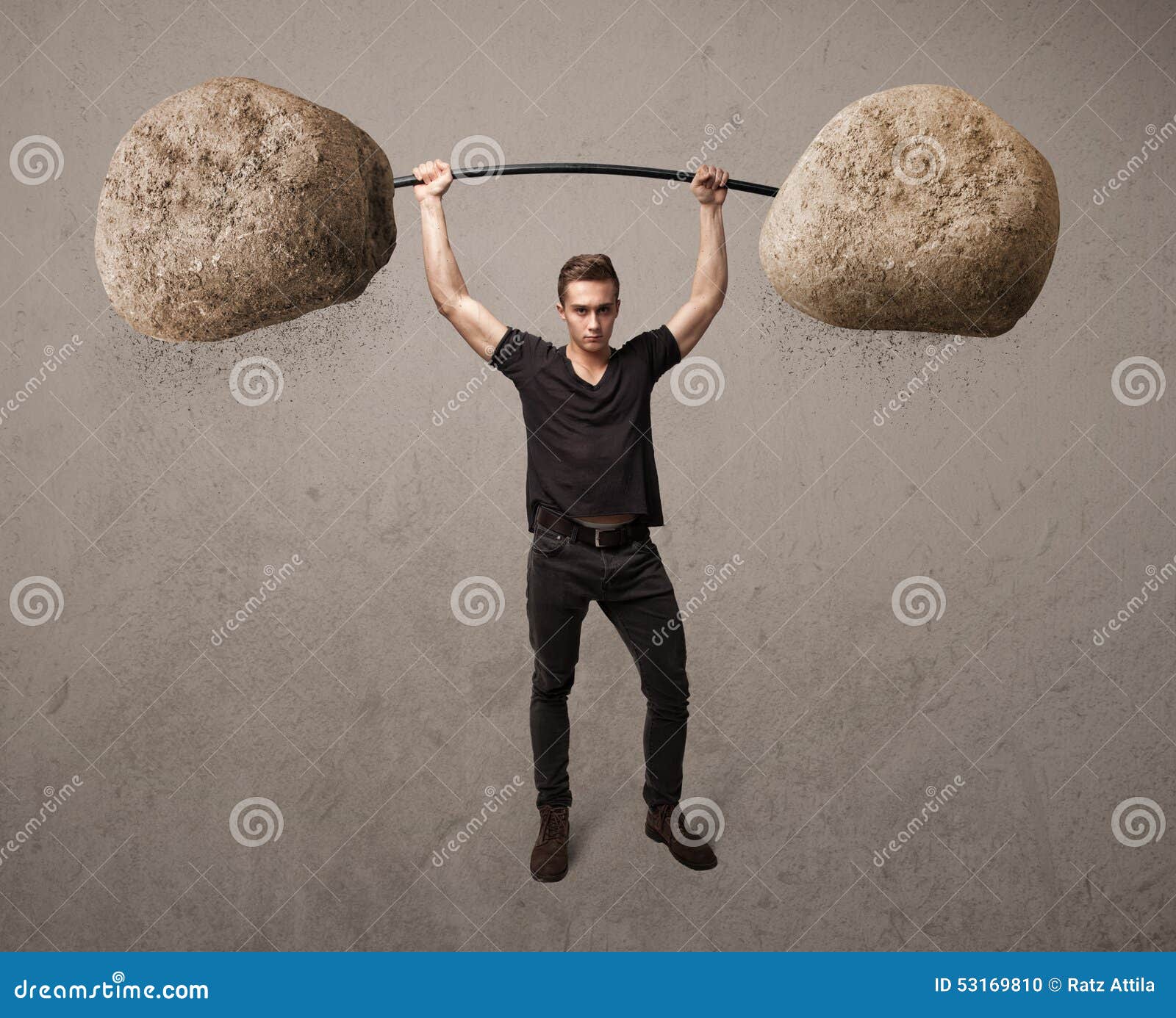Muscular Man Lifting Large Rock Stone Weights Stock Photo - Image of ...