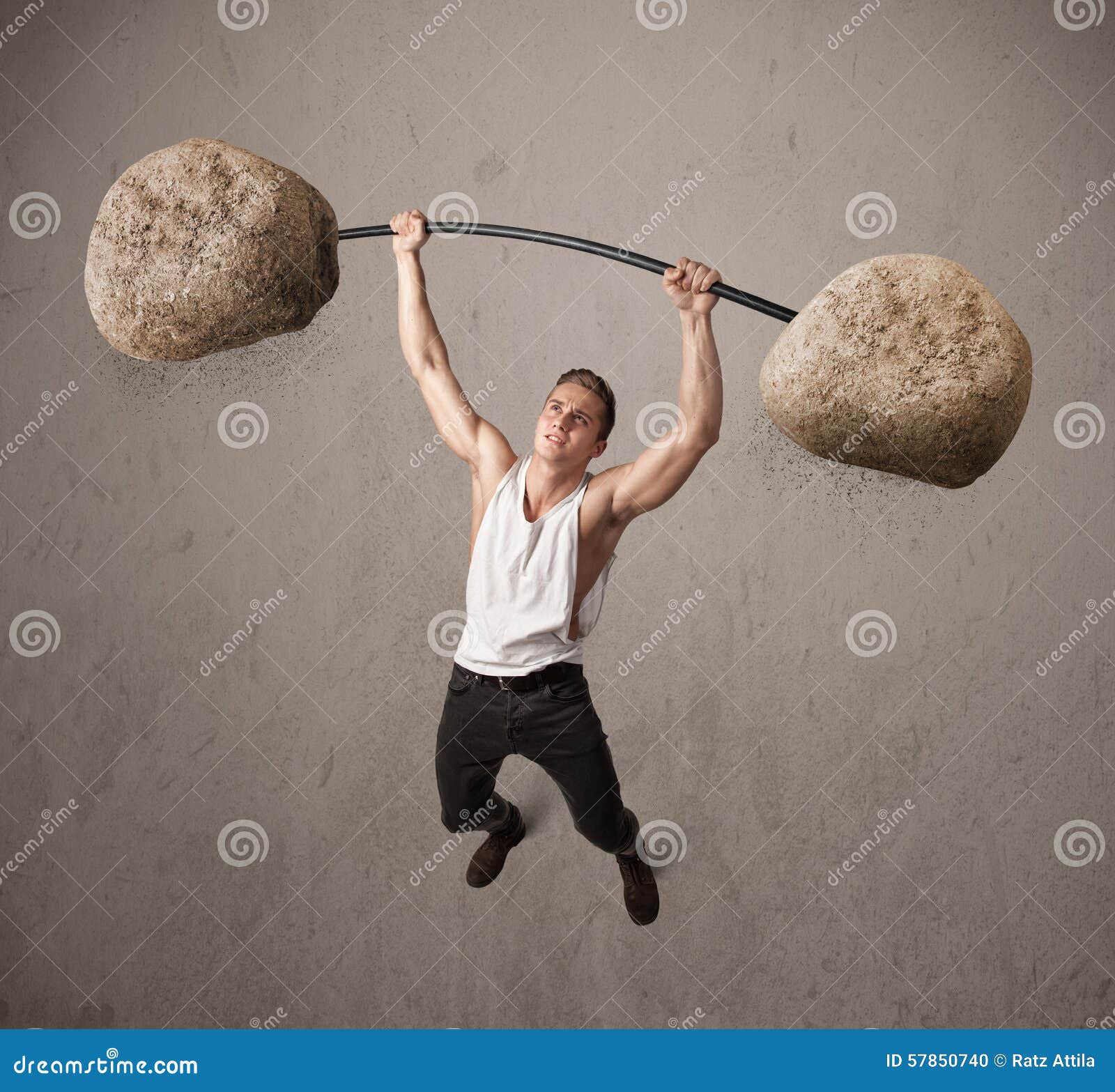 Muscular Man Lifting Large Rock Stone Weights Stock Photo - Image of ...