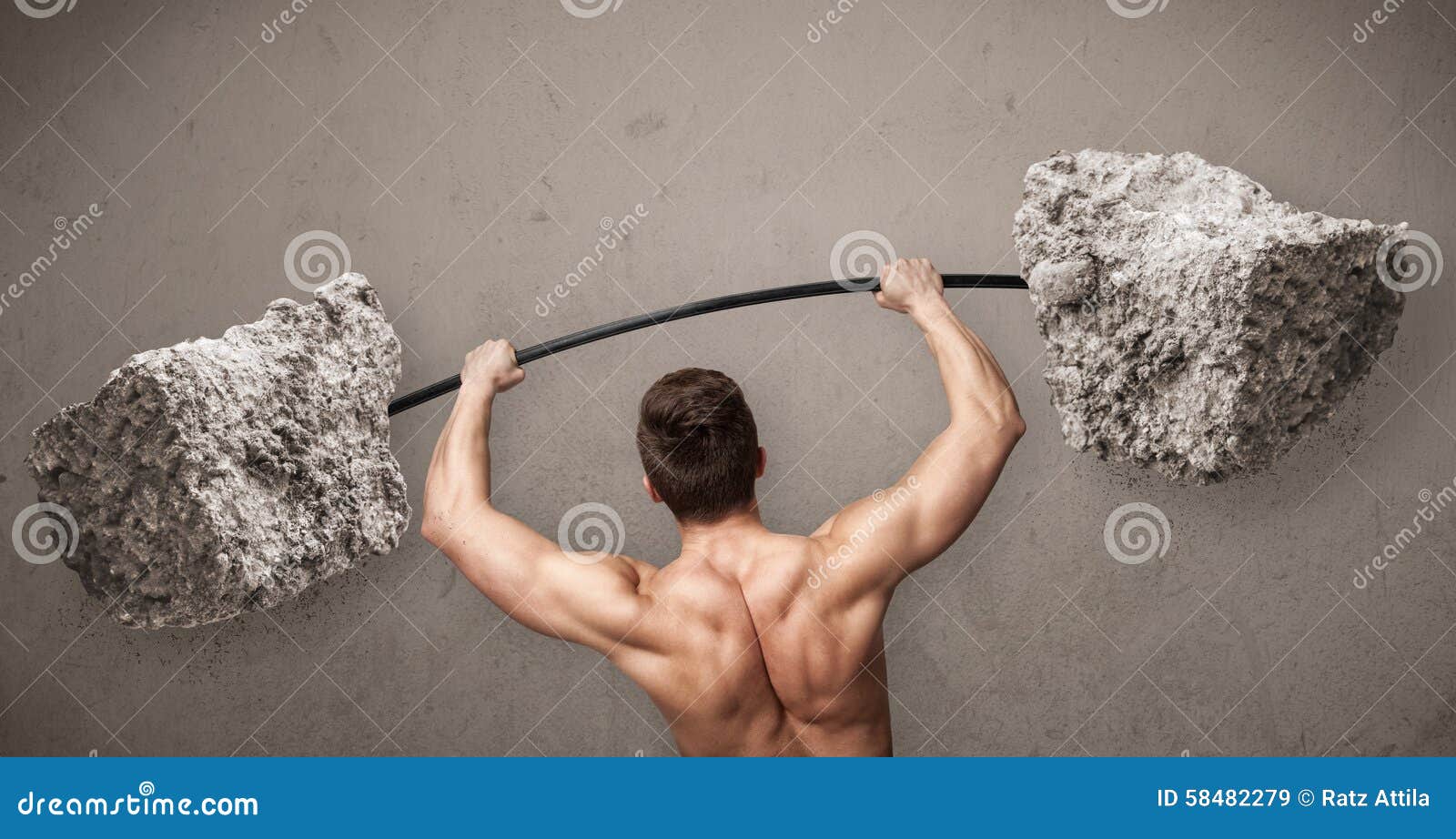 Muscular Man Lifting Large Rock Stone Weights Stock Image - Image of ...