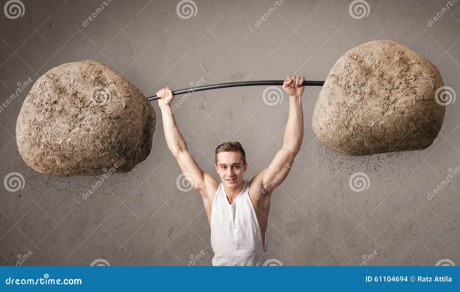 Muscular Man Lifting Large Rock Stone Weights Stock Photo - Image of ...