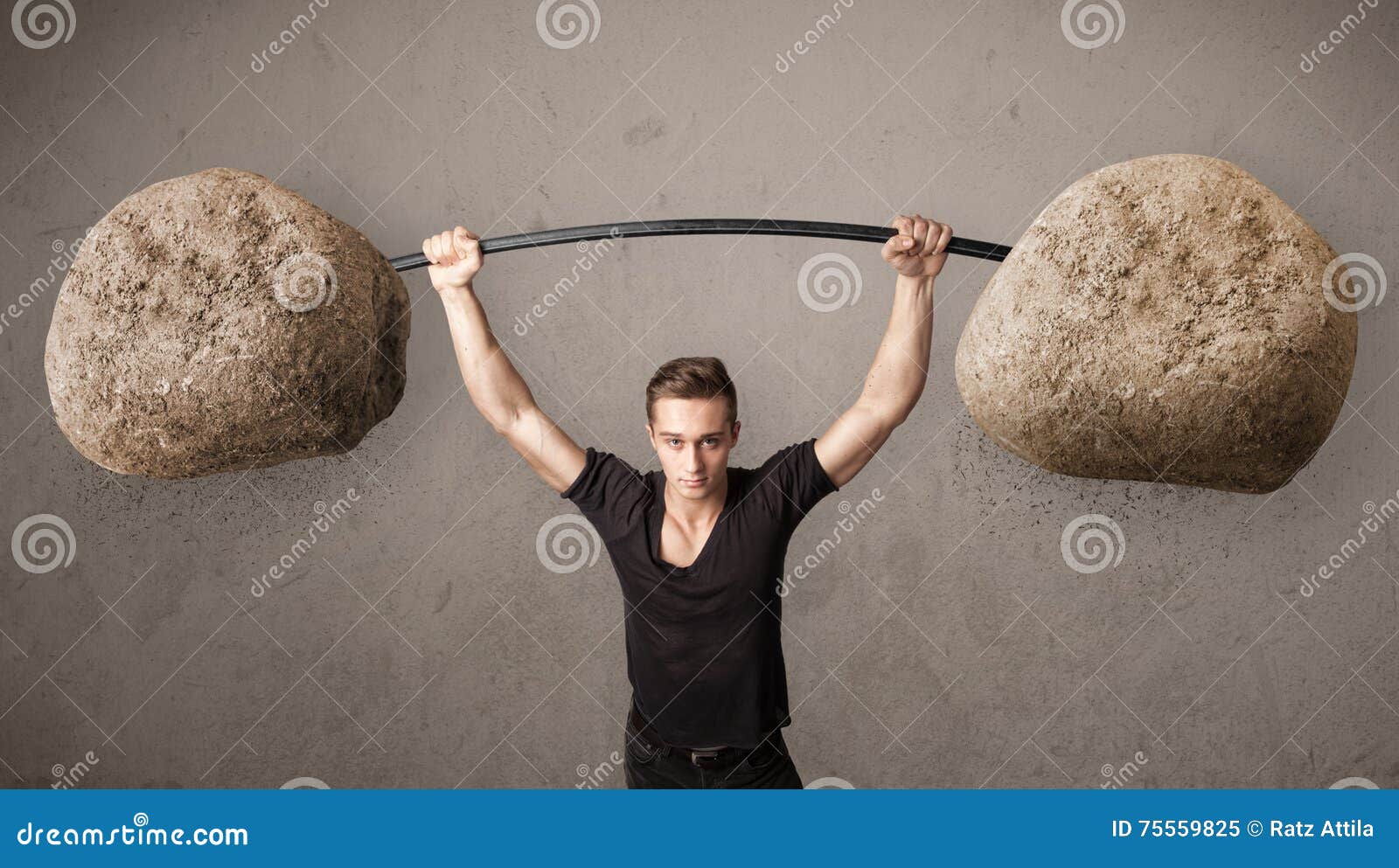 Muscular Man Lifting Large Rock Stone Weights Stock Image - Image of ...