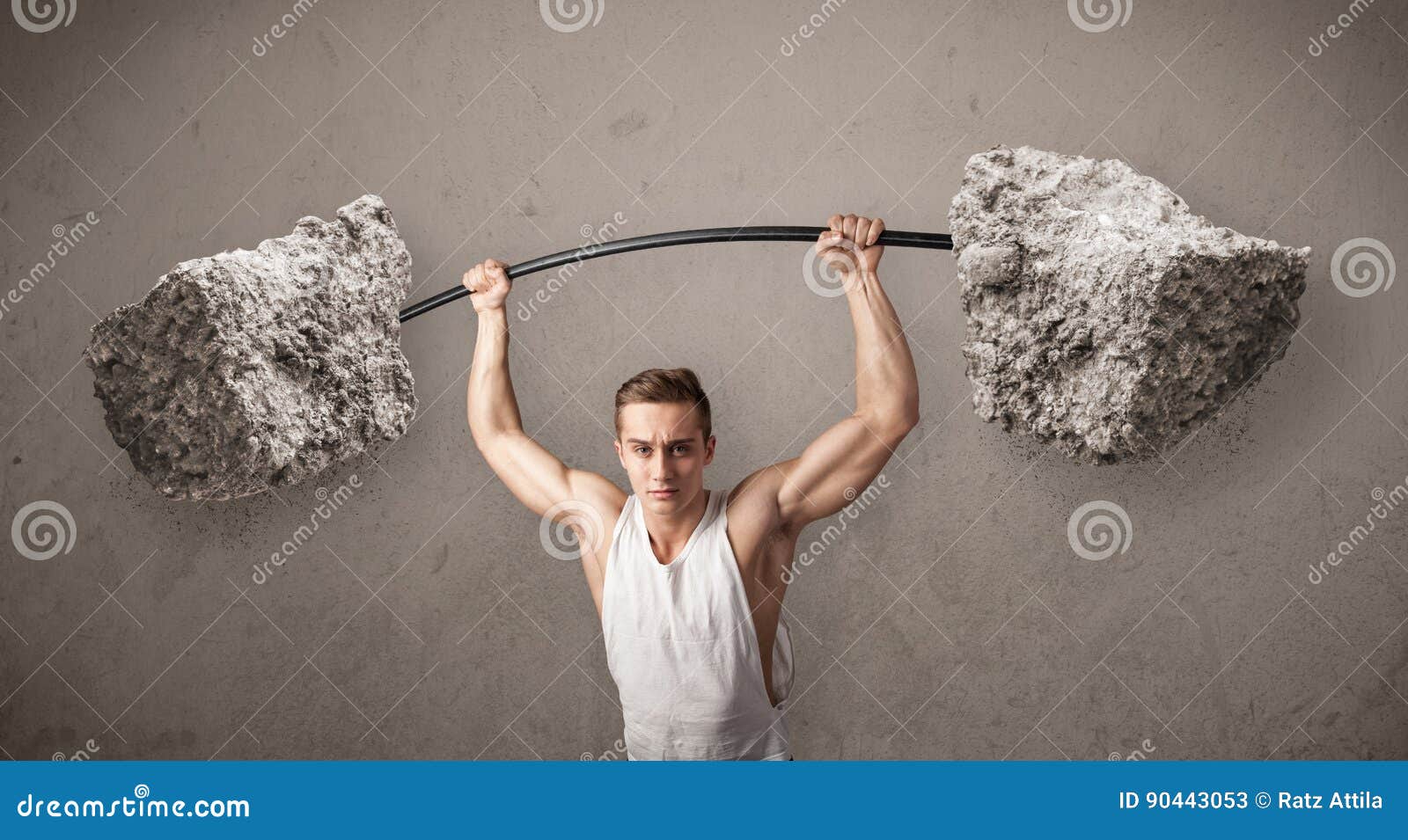 Muscular Man Lifting Large Rock Stone Weights Stock Image - Image of ...