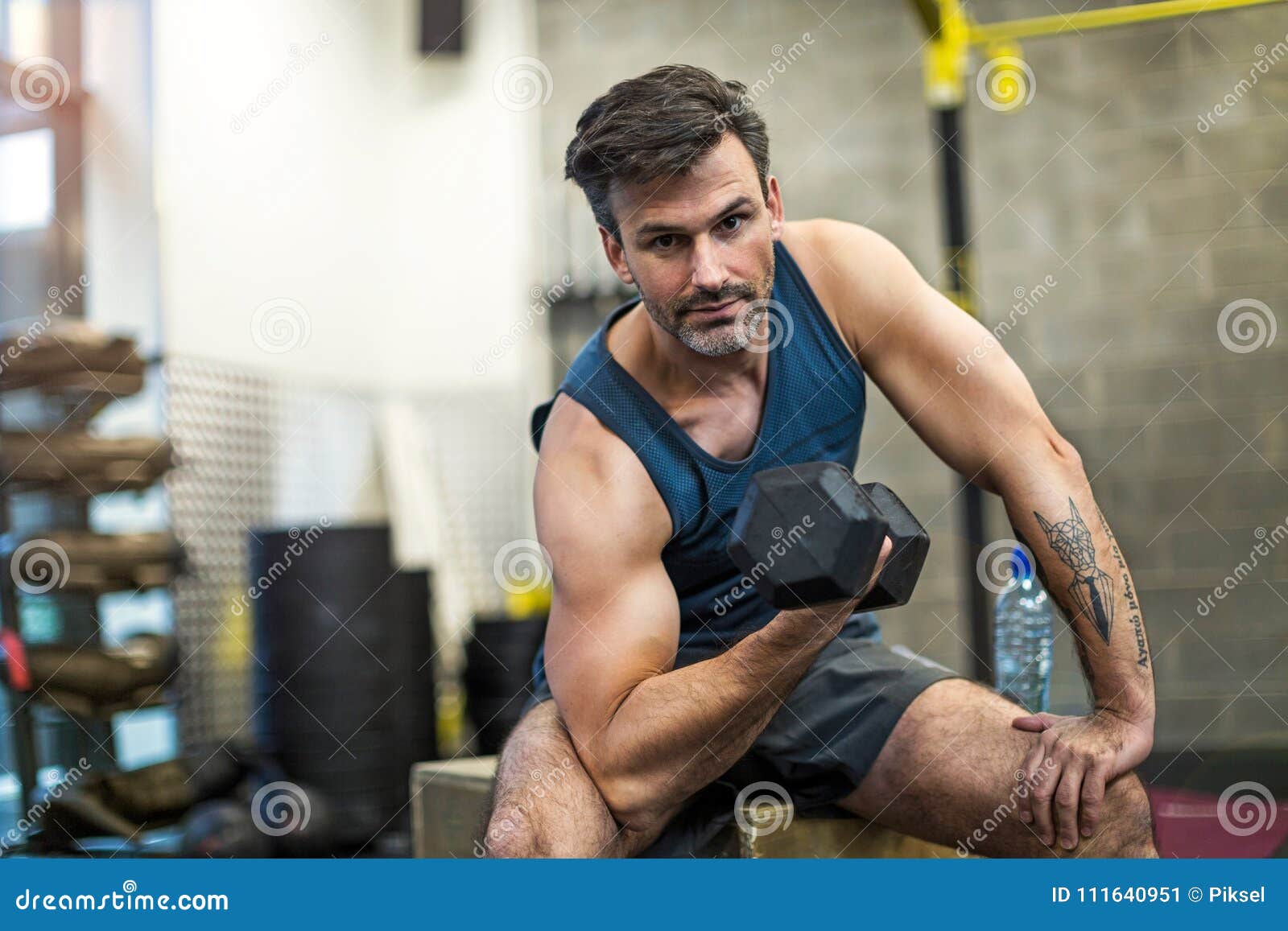 Muscular Man Lifting Weights Stock Image - Image of attractive ...