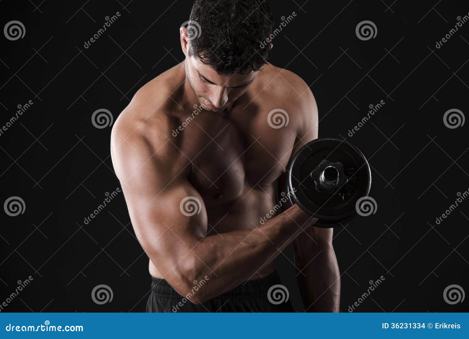 Muscular Man Lifting Weights Stock Photo - Image of concentration ...