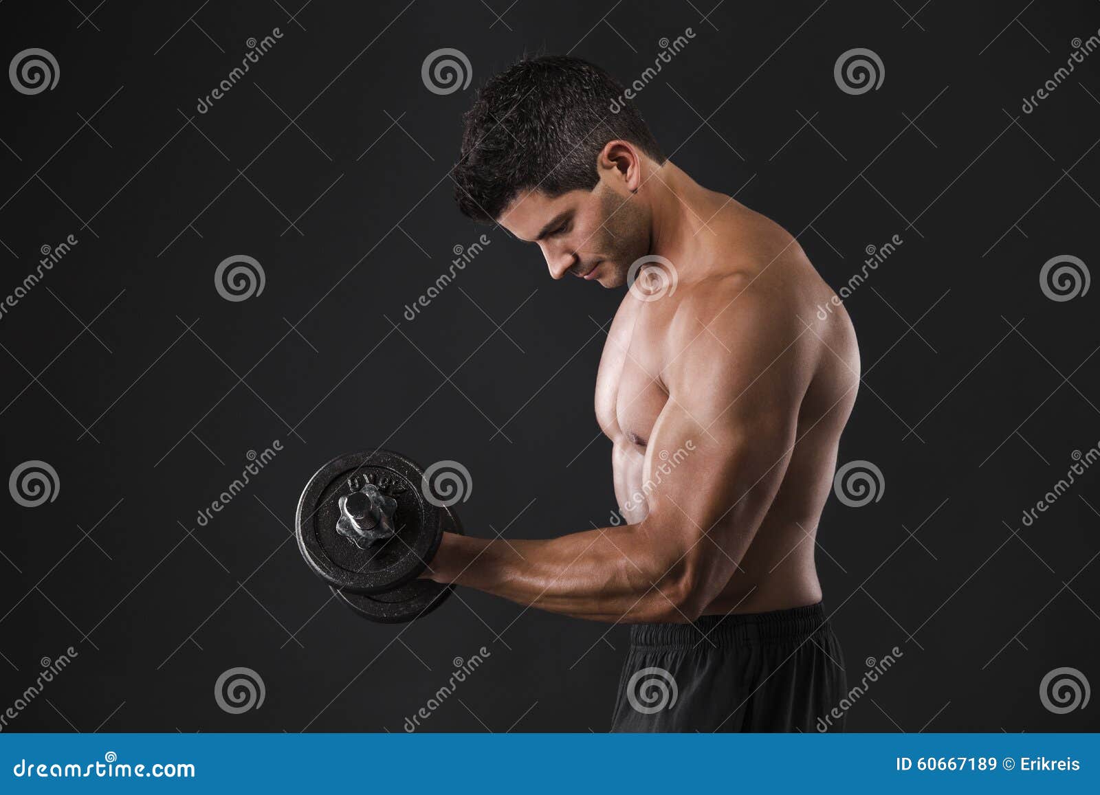 Muscular Man Lifting Weights Stock Image - Image of naked, healthy ...