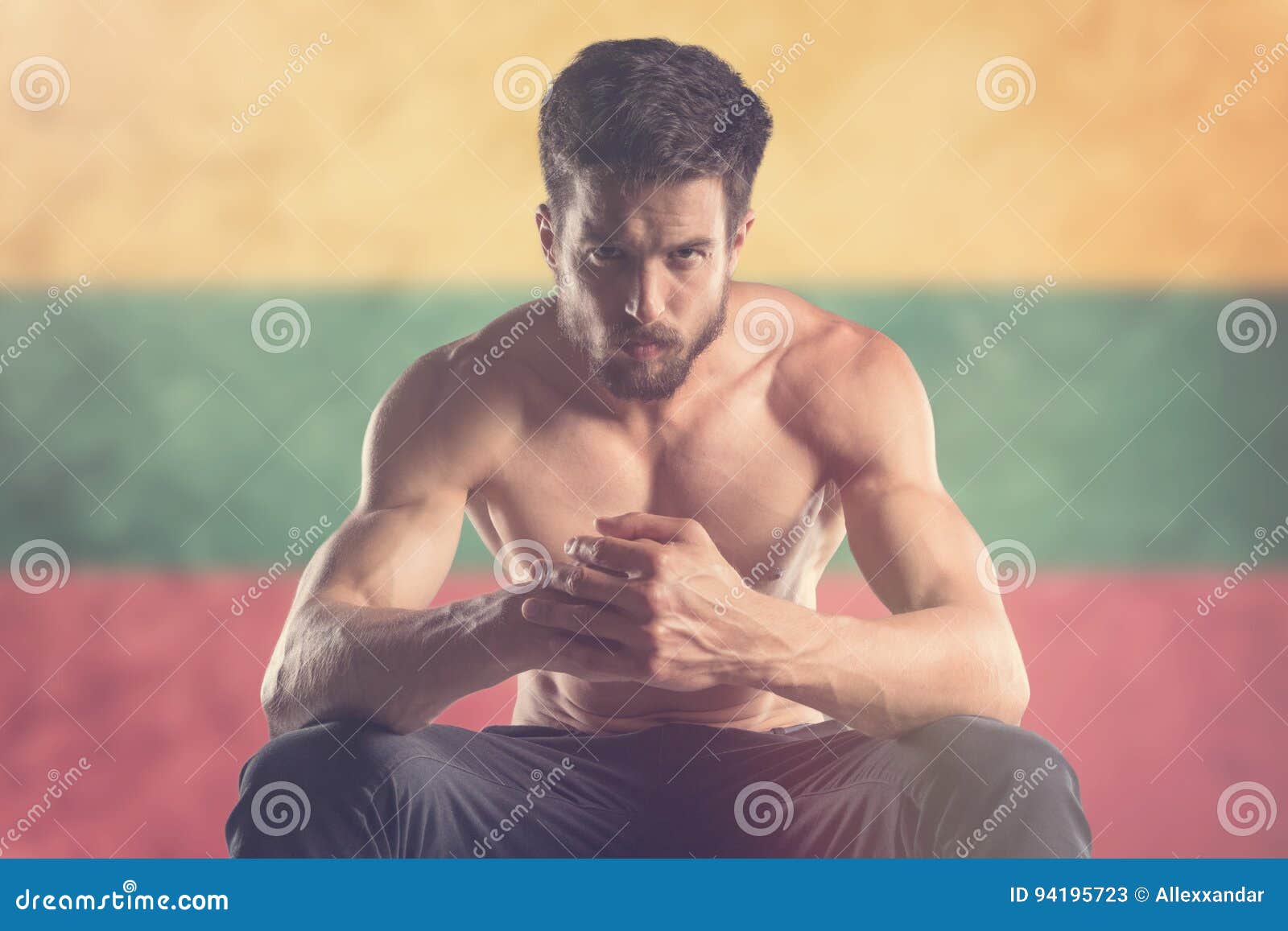 Muscular Man with Lithuania Flag Behind Stock Image - Image of health ...