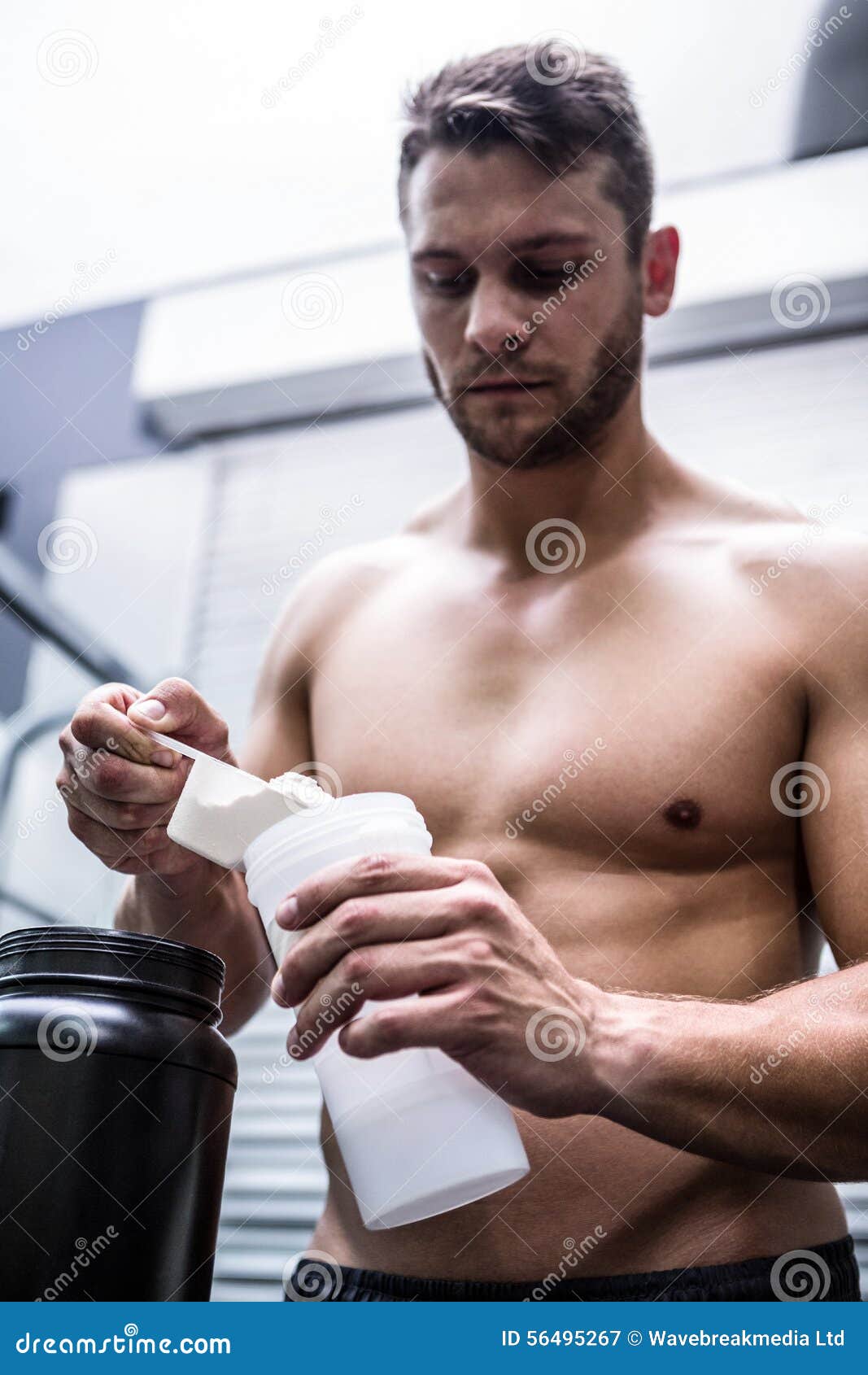 Muscular Man Making Protein Cocktail Stock Image - Image of athletic ...