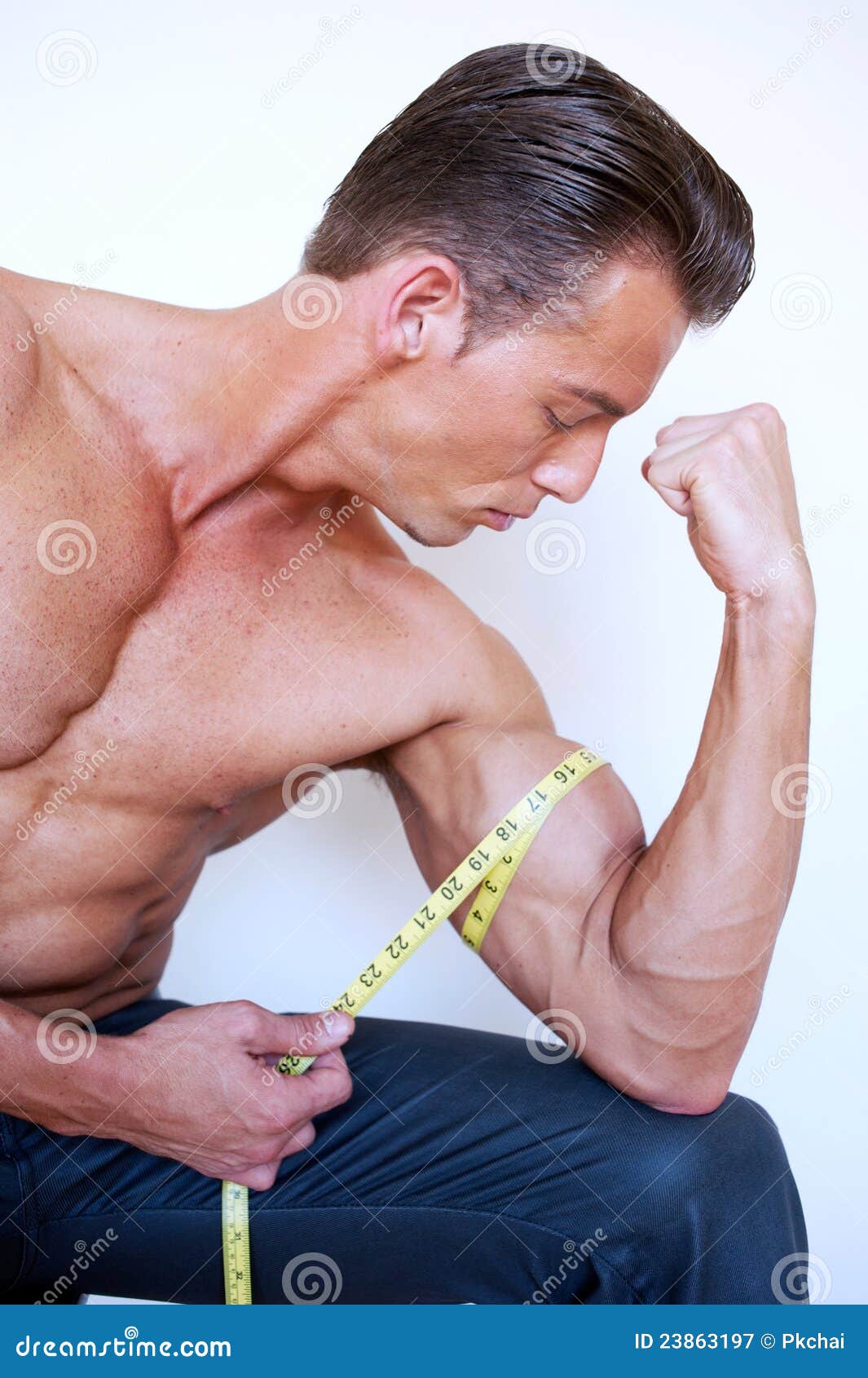 Muscular Man Measuring Bicep Stock Image - Image of measure, male: 23863197