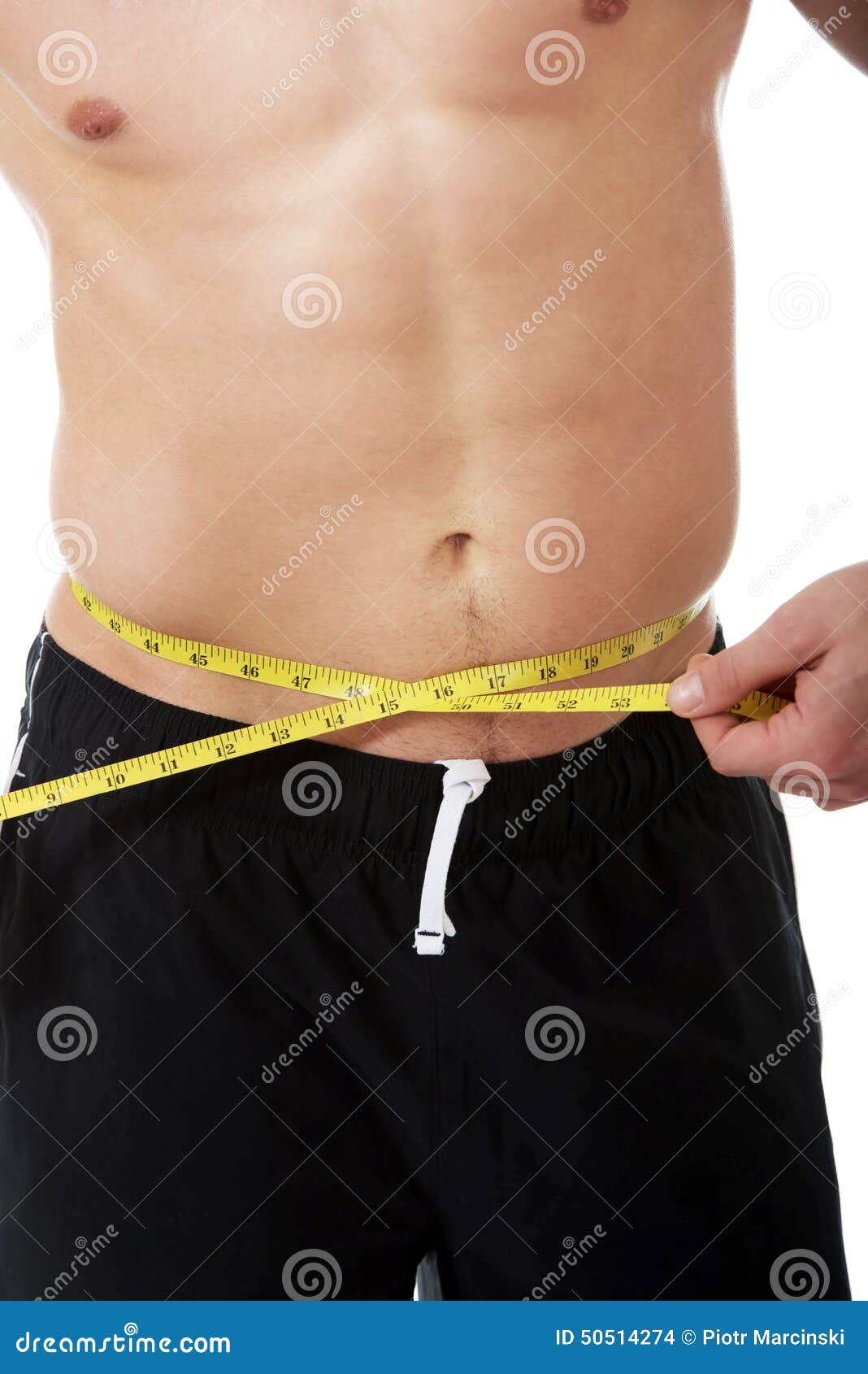 Muscular Man Measuring His Belly. Stock Photo - Image of attractive ...