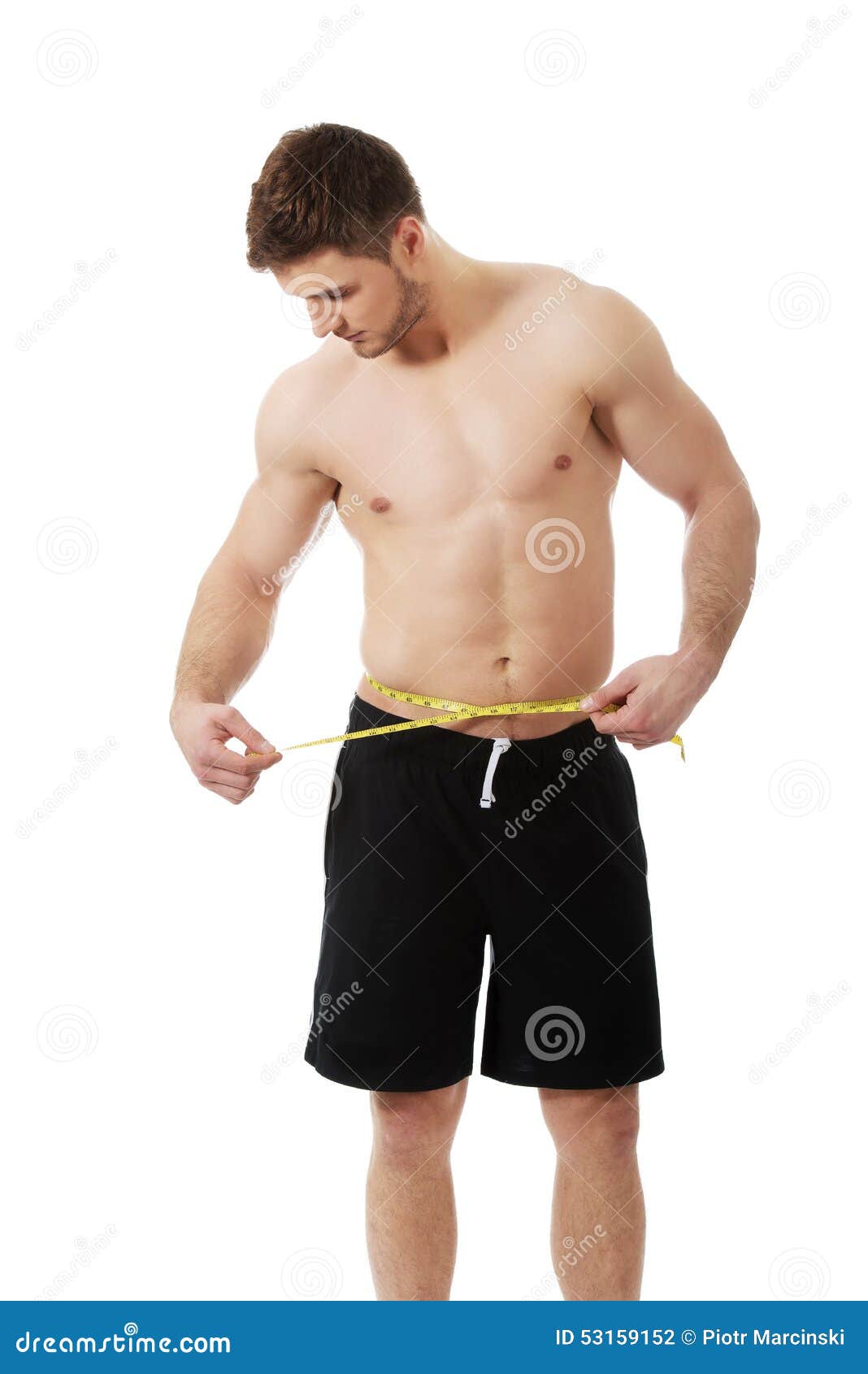 Muscular Man Measuring His Belly. Stock Photo - Image of handsome ...