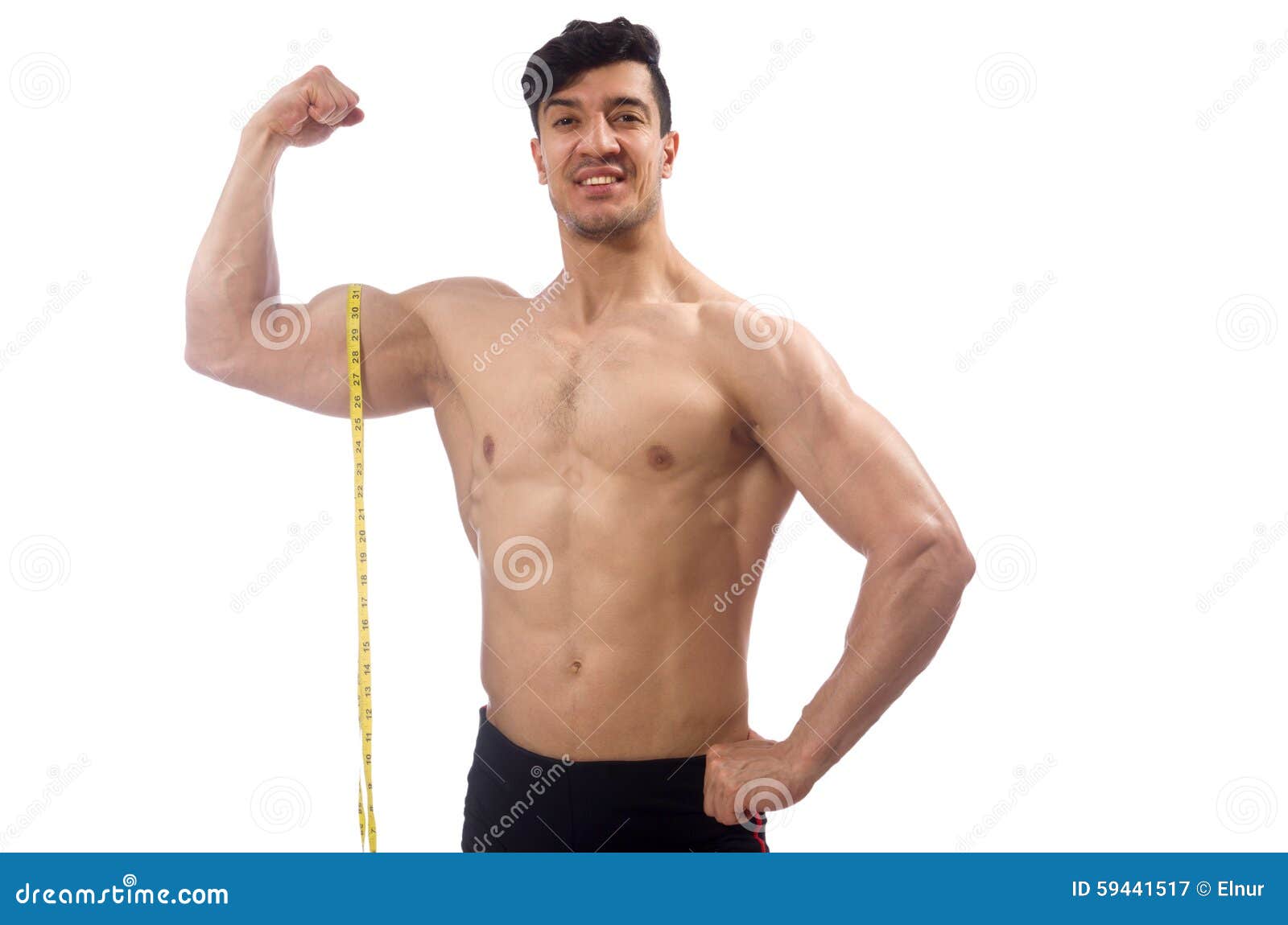 Muscular Man Measuring His Muscles Stock Image - Image of aerobics ...