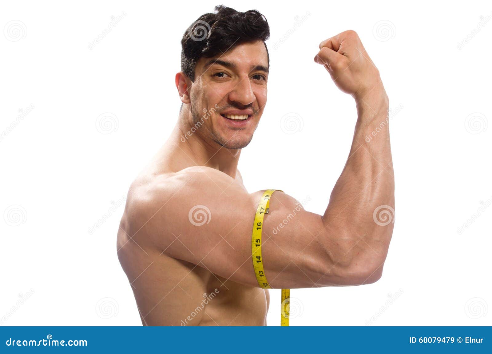 Muscular Man Measuring His Muscles Stock Image - Image of aerobics ...
