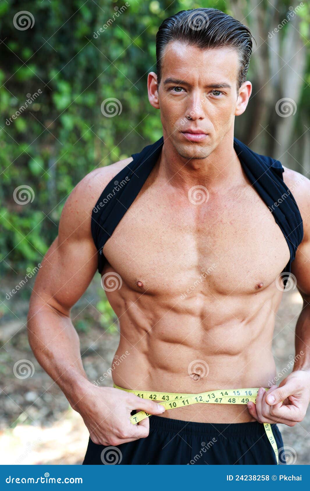 Muscular Man Measuring Waist Stock Photo - Image of beauty, neck: 24238258