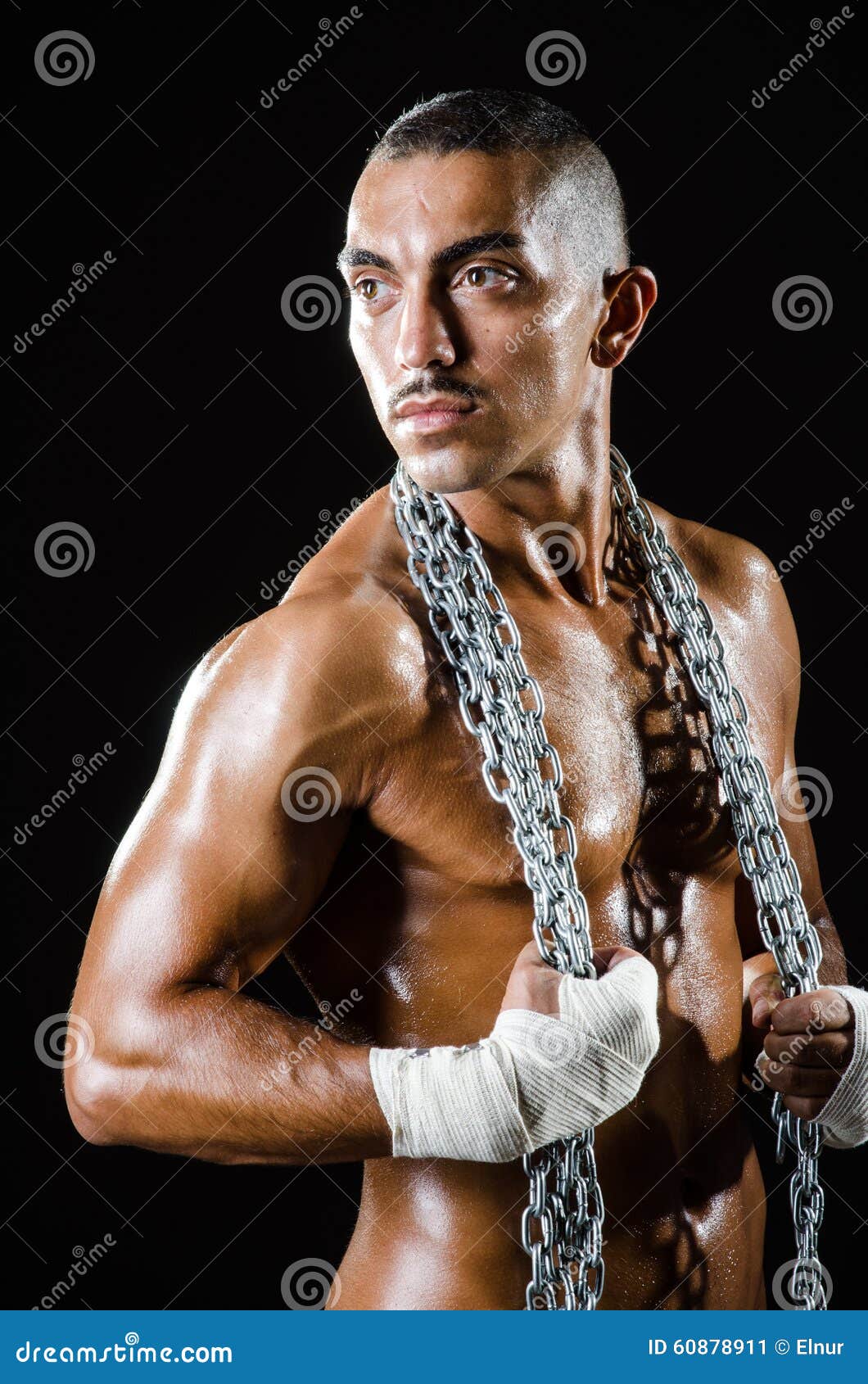 The Muscular Man with Metal Chain Stock Image - Image of body, biceps ...