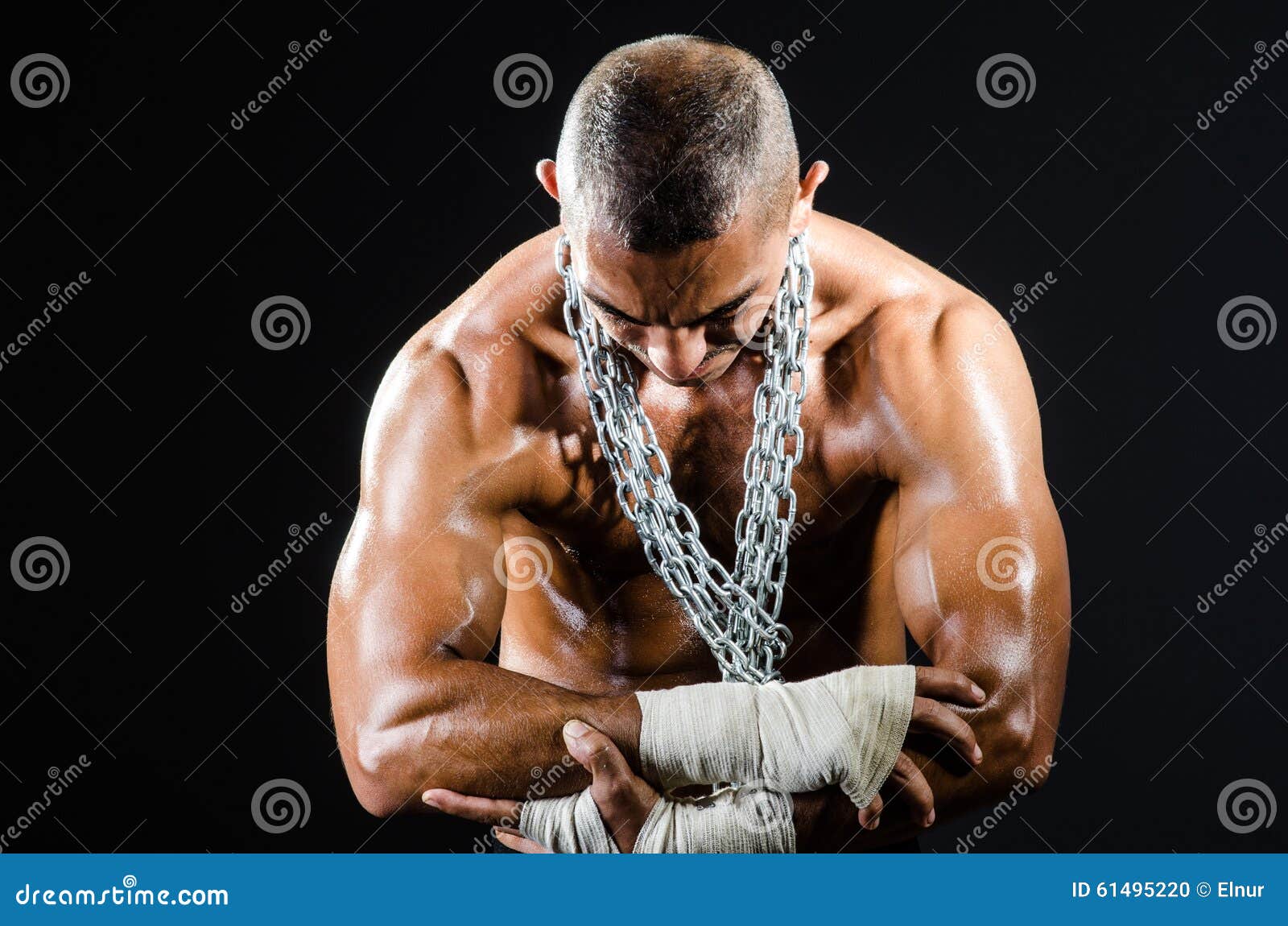 The Muscular Man with Metal Chain Stock Photo - Image of handsome ...