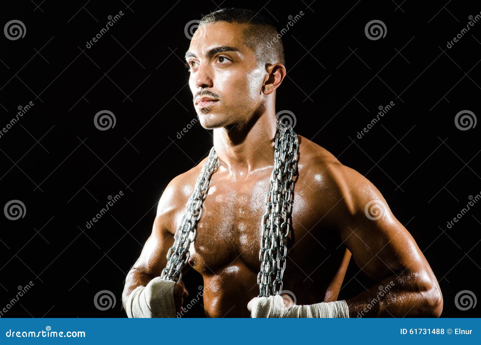 The Muscular Man with Metal Chain Stock Photo - Image of handsome ...