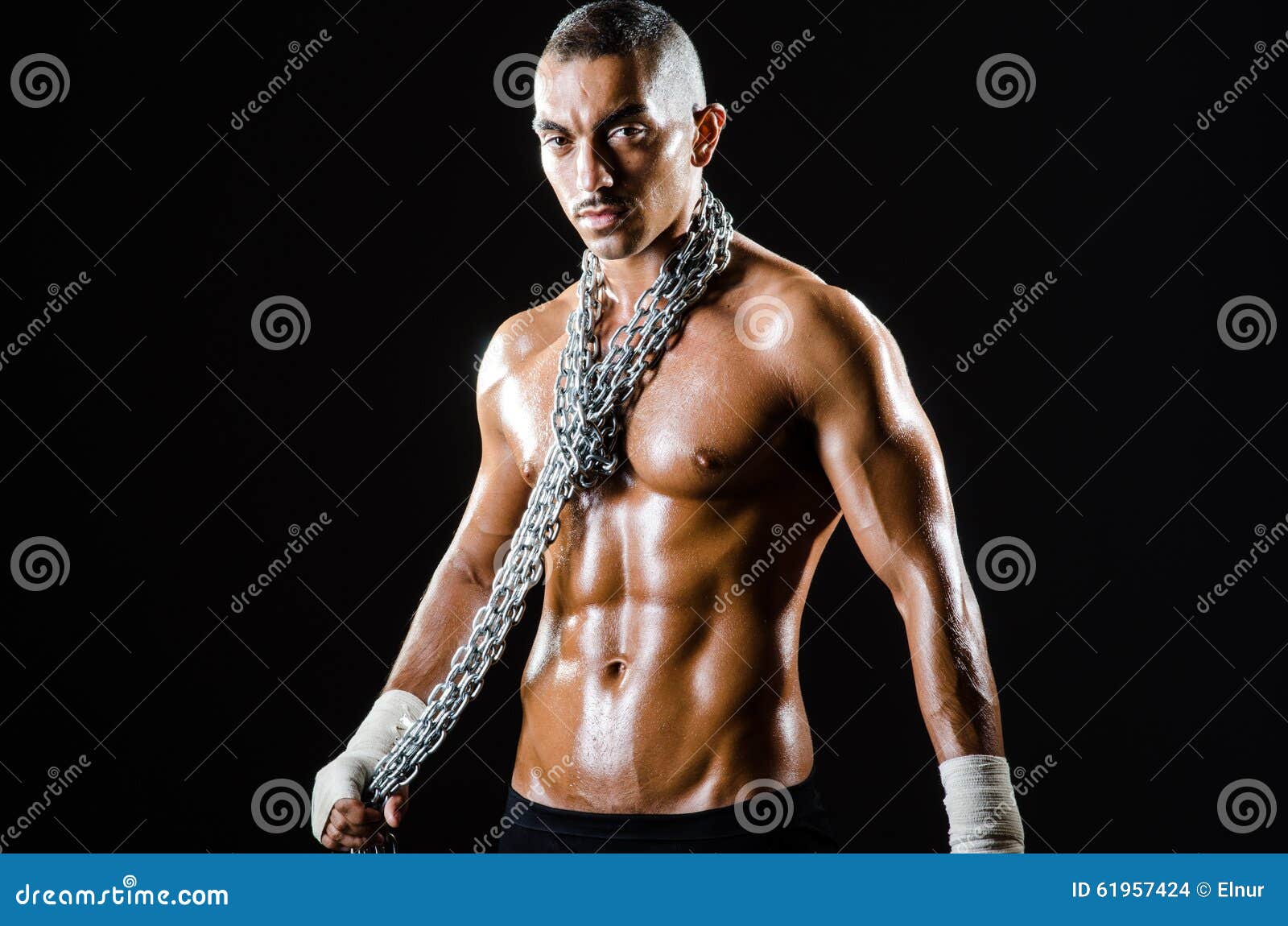 The Muscular Man with Metal Chain Stock Photo - Image of nude, muscle ...