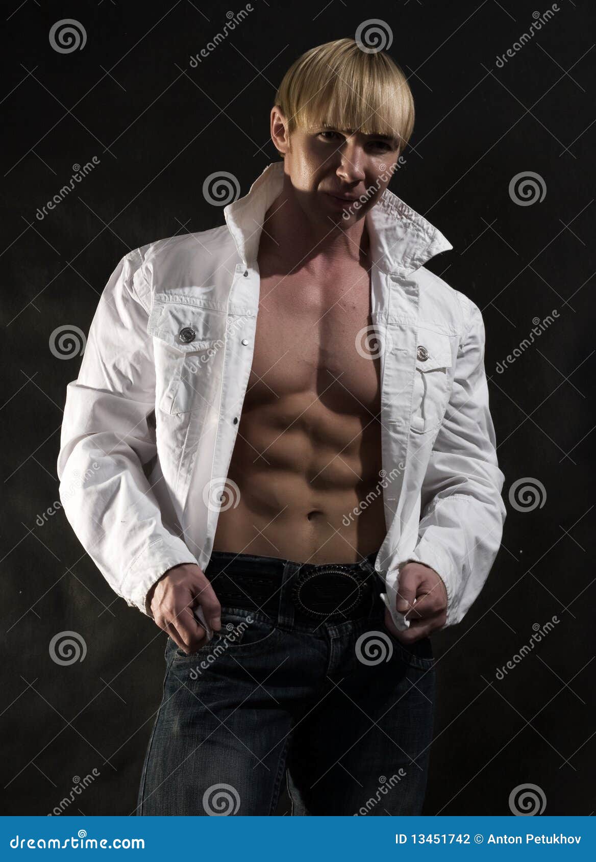 Muscular Man with Open Shirt Stock Photo - Image of muscles, displaying ...